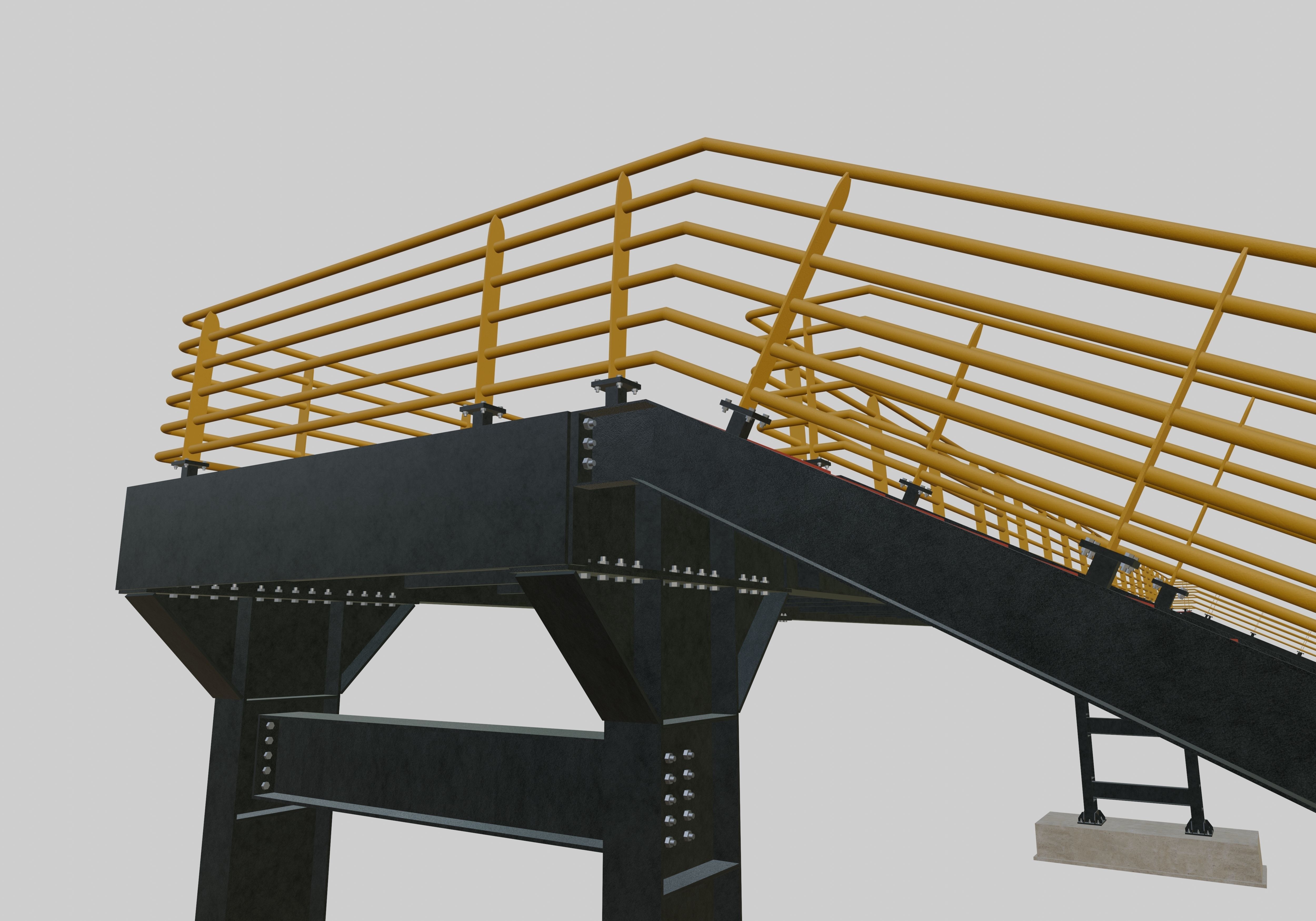 Steel Pedestrian Bridge-Three Columns-Pipe Rail-Straight Type-7 3D ...
