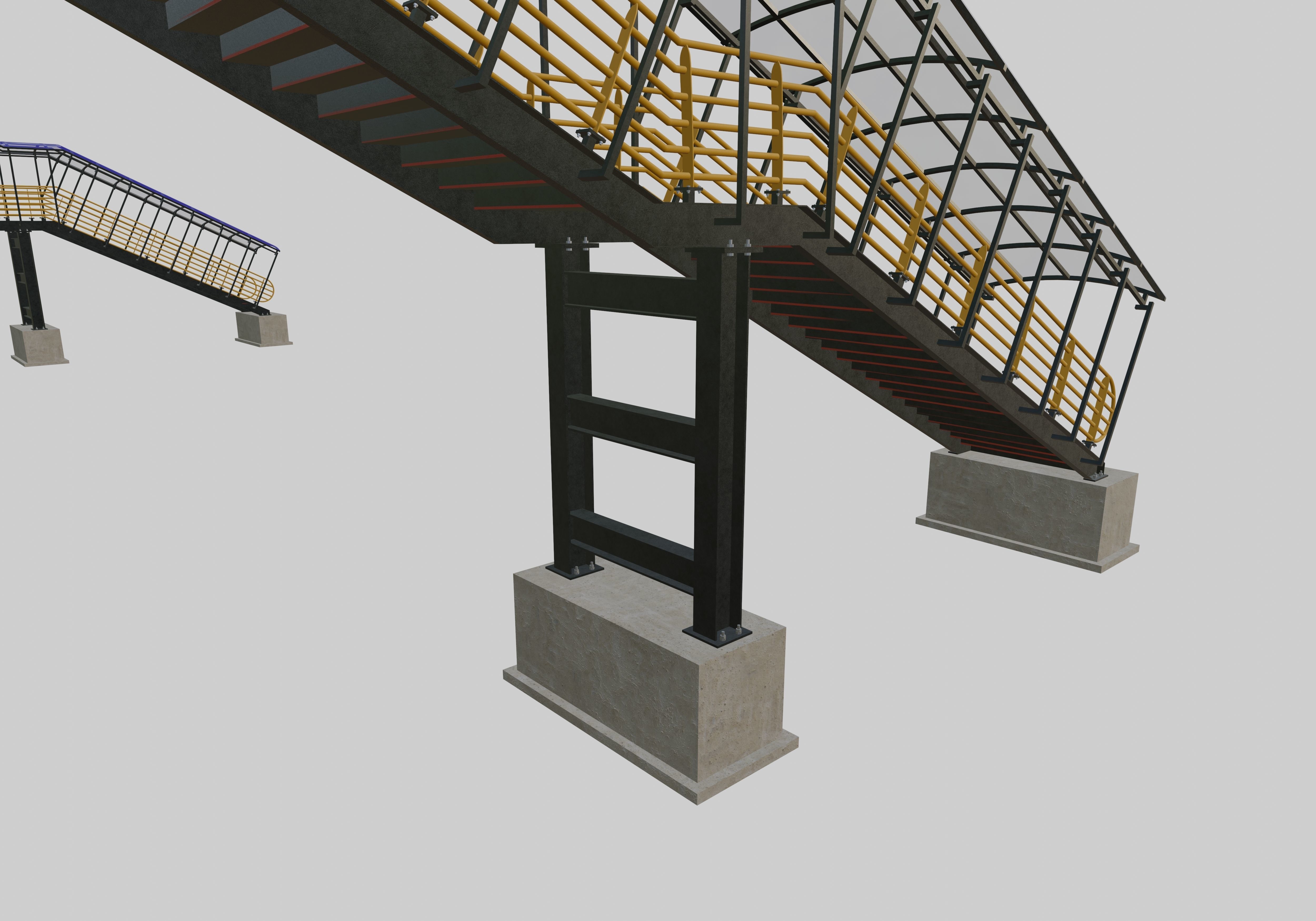 Steel Pedestrian Bridge-Three Columns-Pipe Rail-Straight Type-8 3D ...