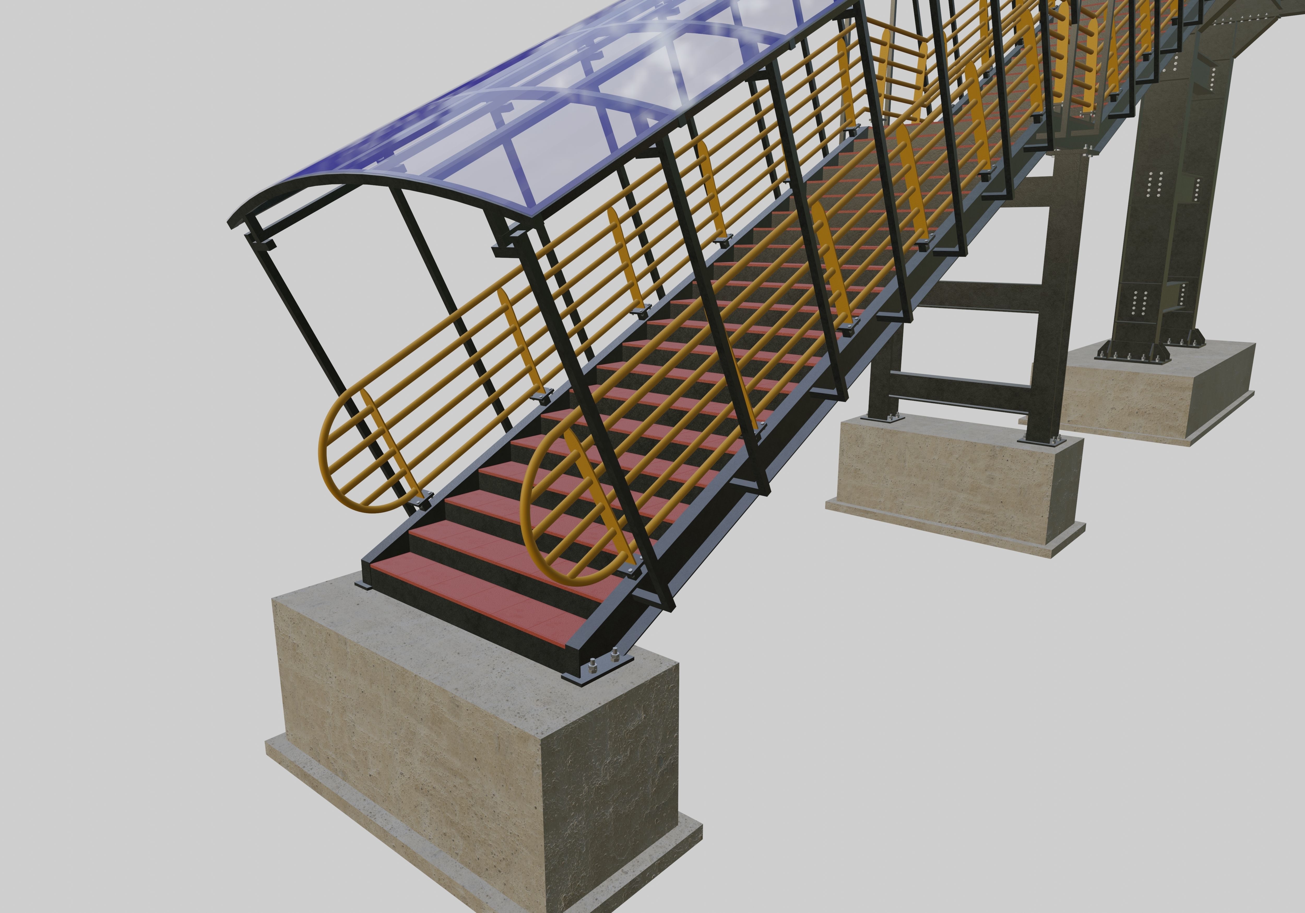 Steel Pedestrian Bridge-Three Columns-Pipe Rail-Straight Type-8 3D ...