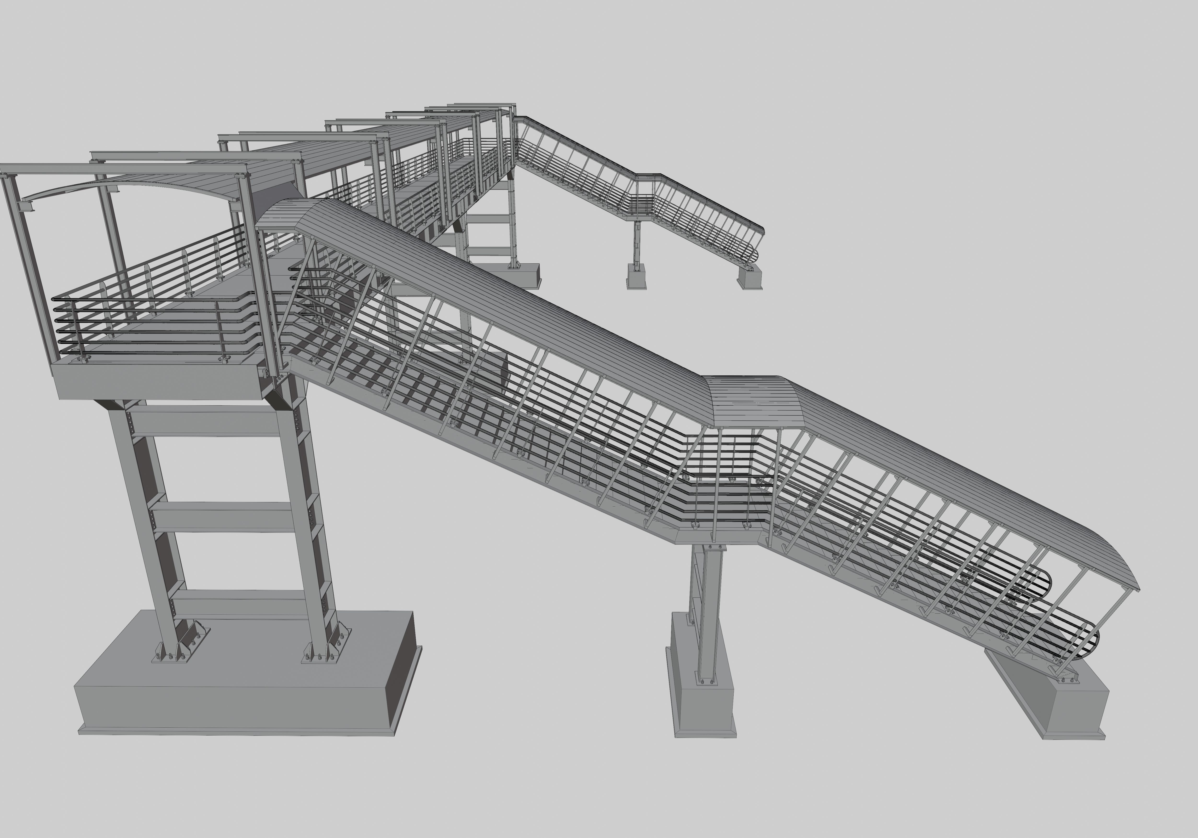Steel Pedestrian Bridge-Three Columns-Pipe Rail-Straight Type-8 3D ...