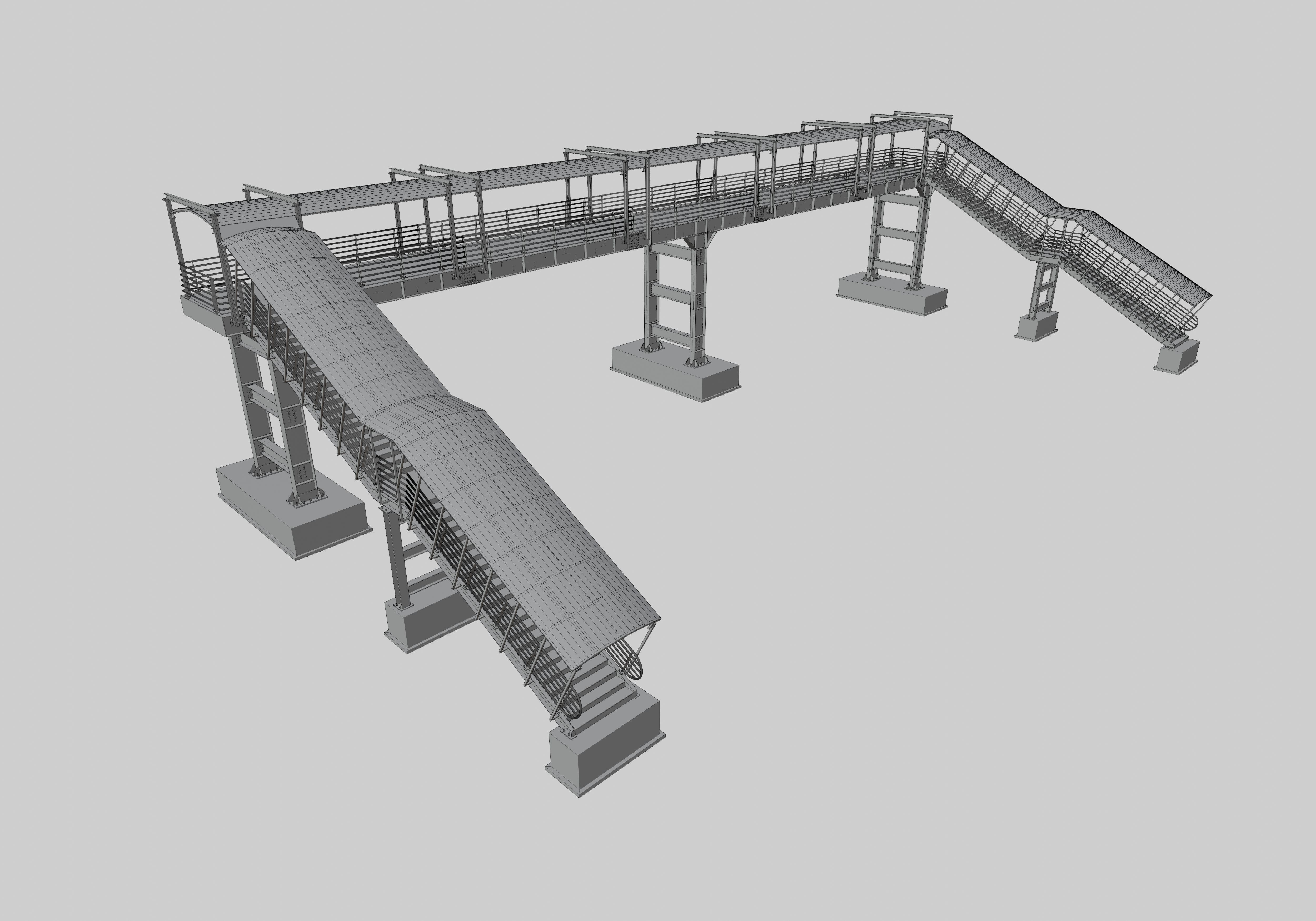 Steel Pedestrian Bridge-Three Columns-Pipe Rail-Straight Type-8 3D ...