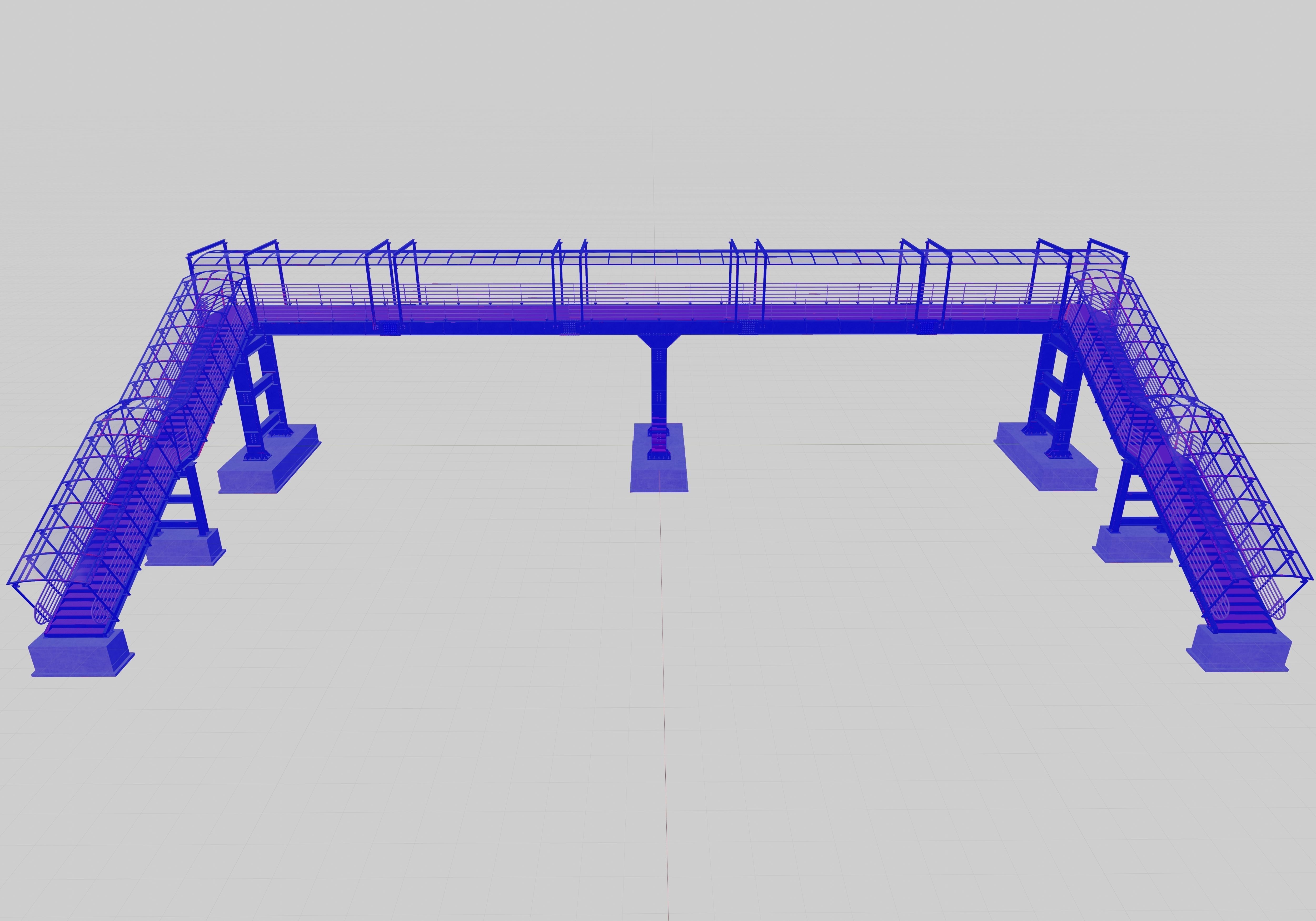 Steel Pedestrian Bridge-Three Columns-Pipe Rail-Straight Type-8 3D ...