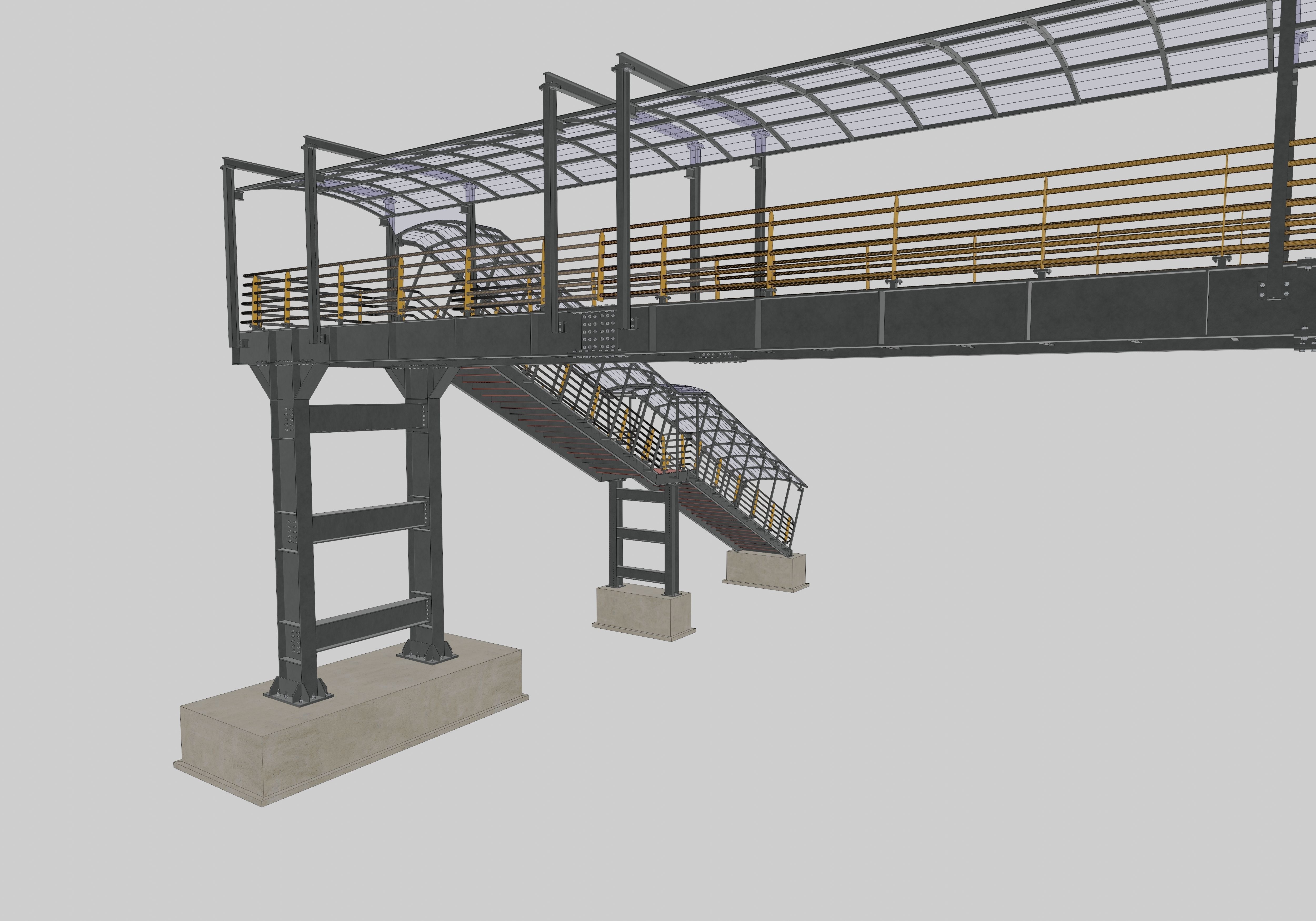 Steel Pedestrian Bridge-Three Columns-Pipe Rail-Straight Type-8 3D ...