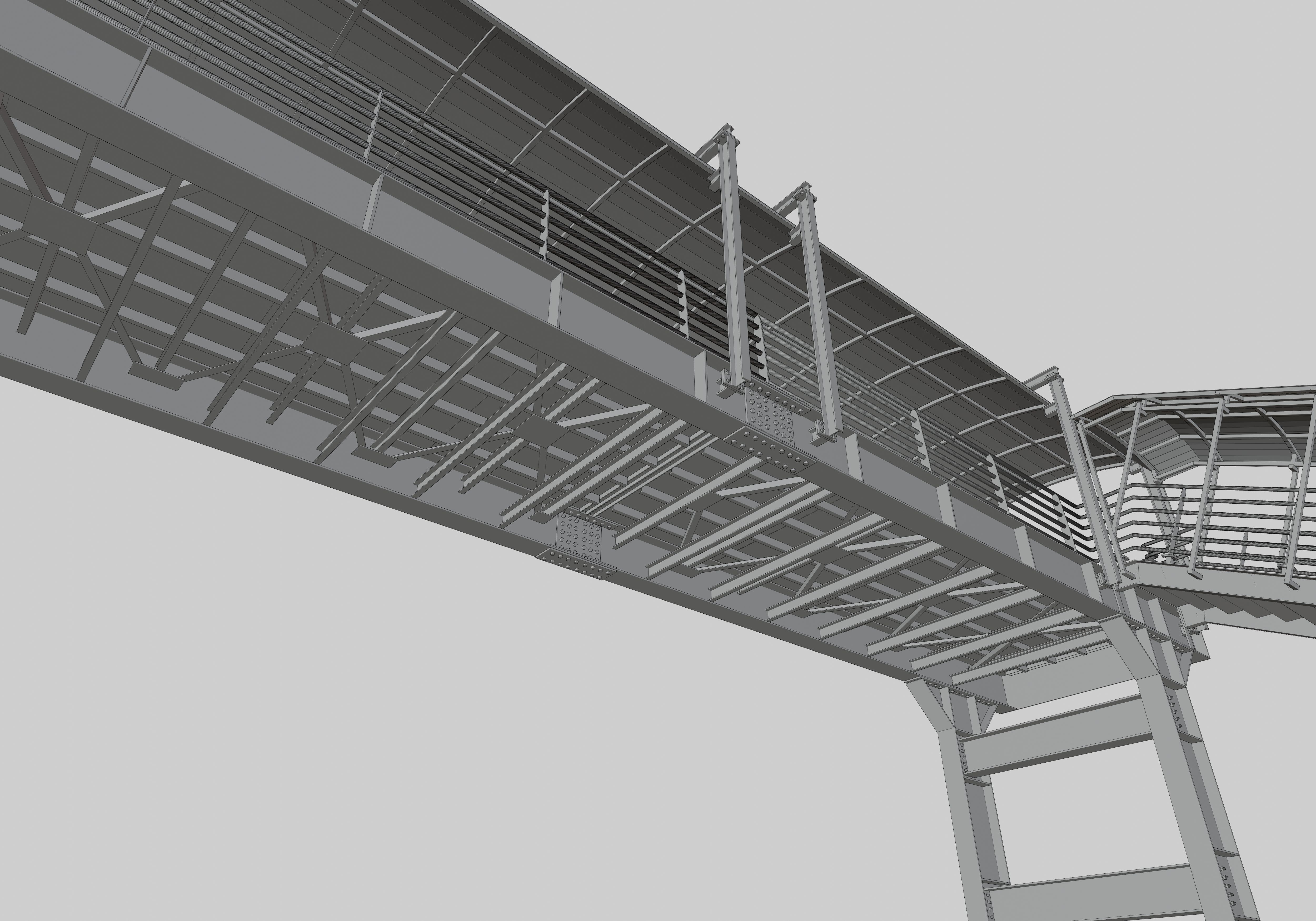 Steel Pedestrian Bridge-Three Columns-Pipe Rail-Straight Type-8 3D ...