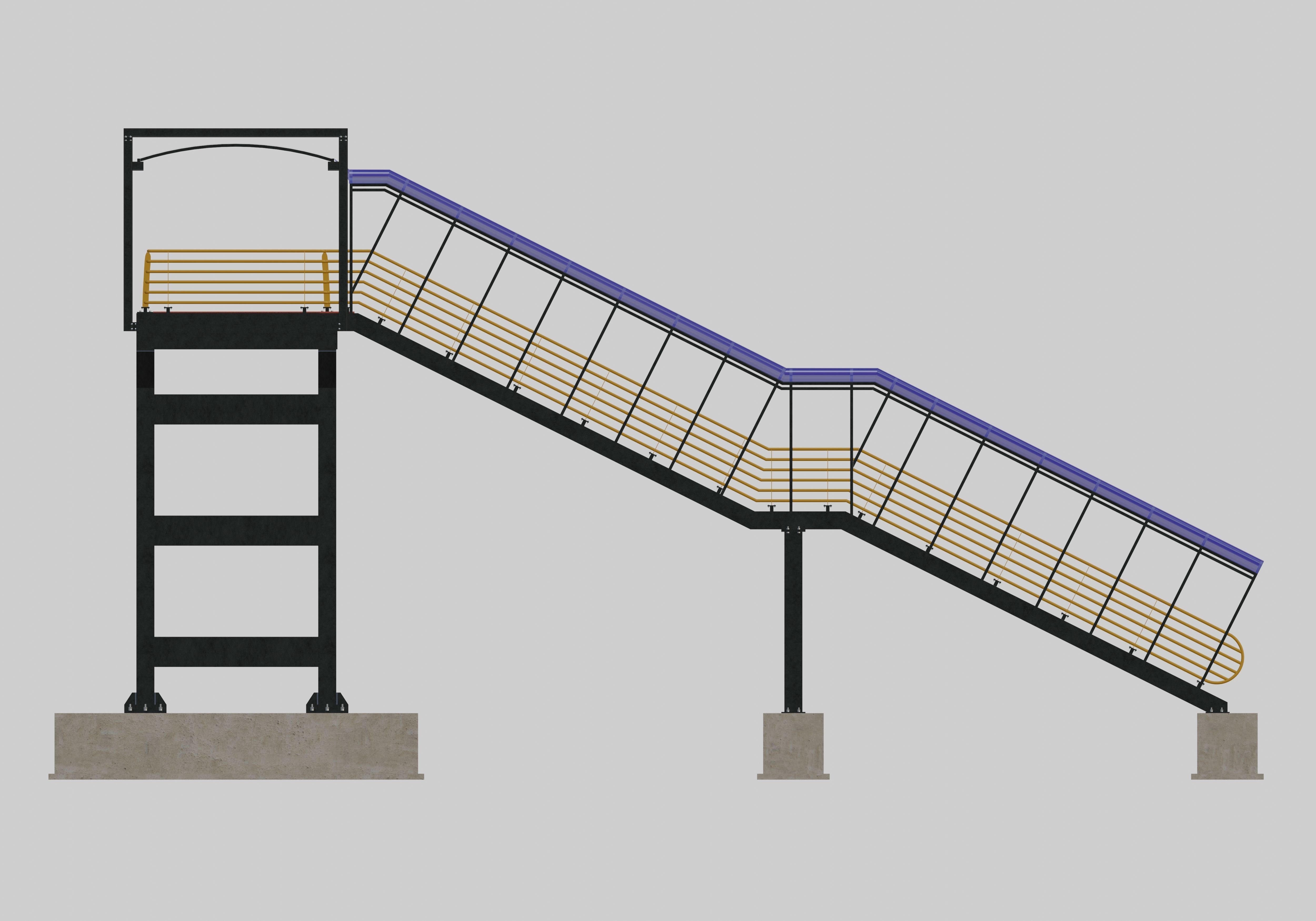 Steel Pedestrian Bridge-Three Columns-Pipe Rail-Straight Type-8 3D ...