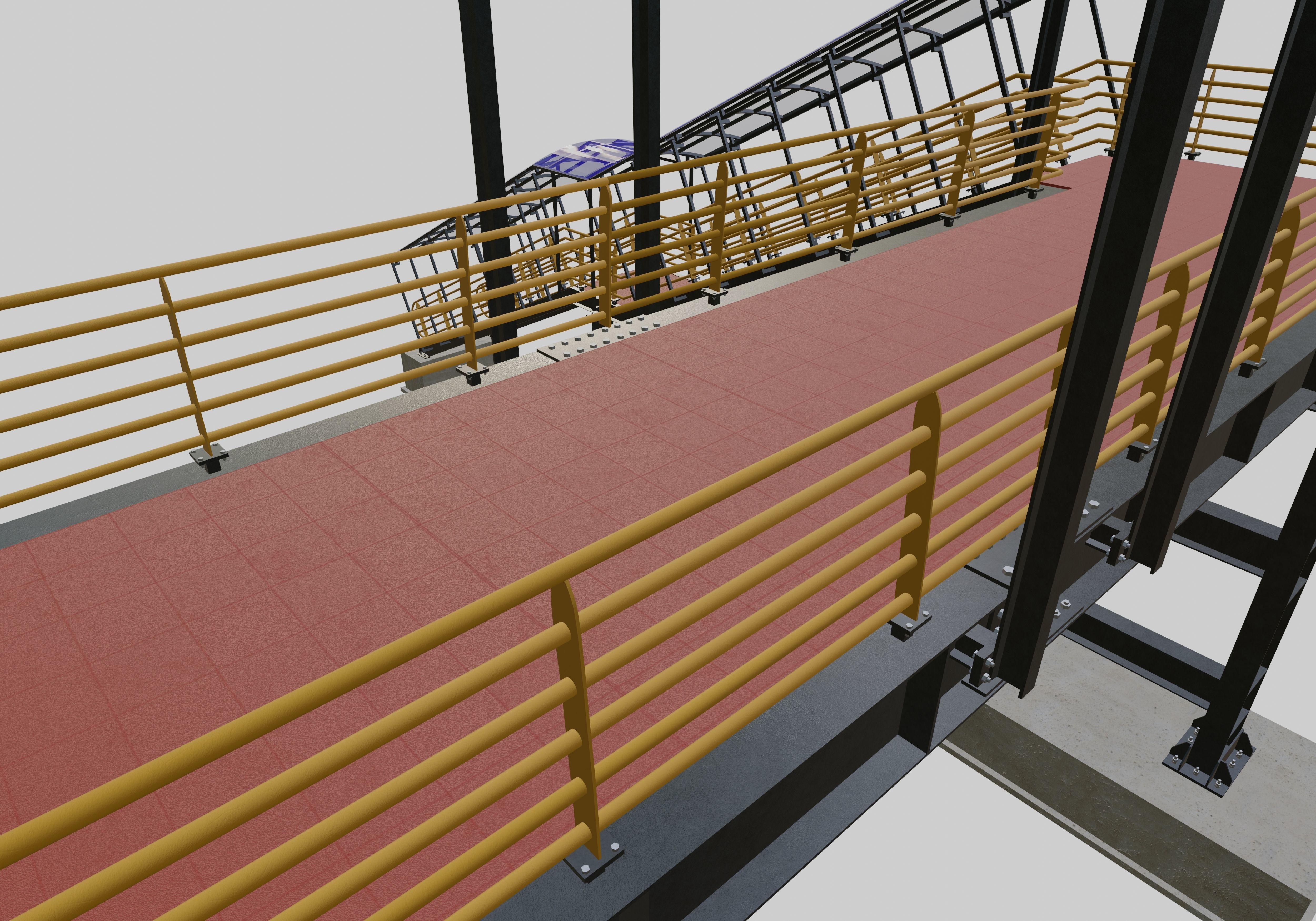 Steel Pedestrian Bridge-Three Columns-Pipe Rail-Straight Type-8 3D ...