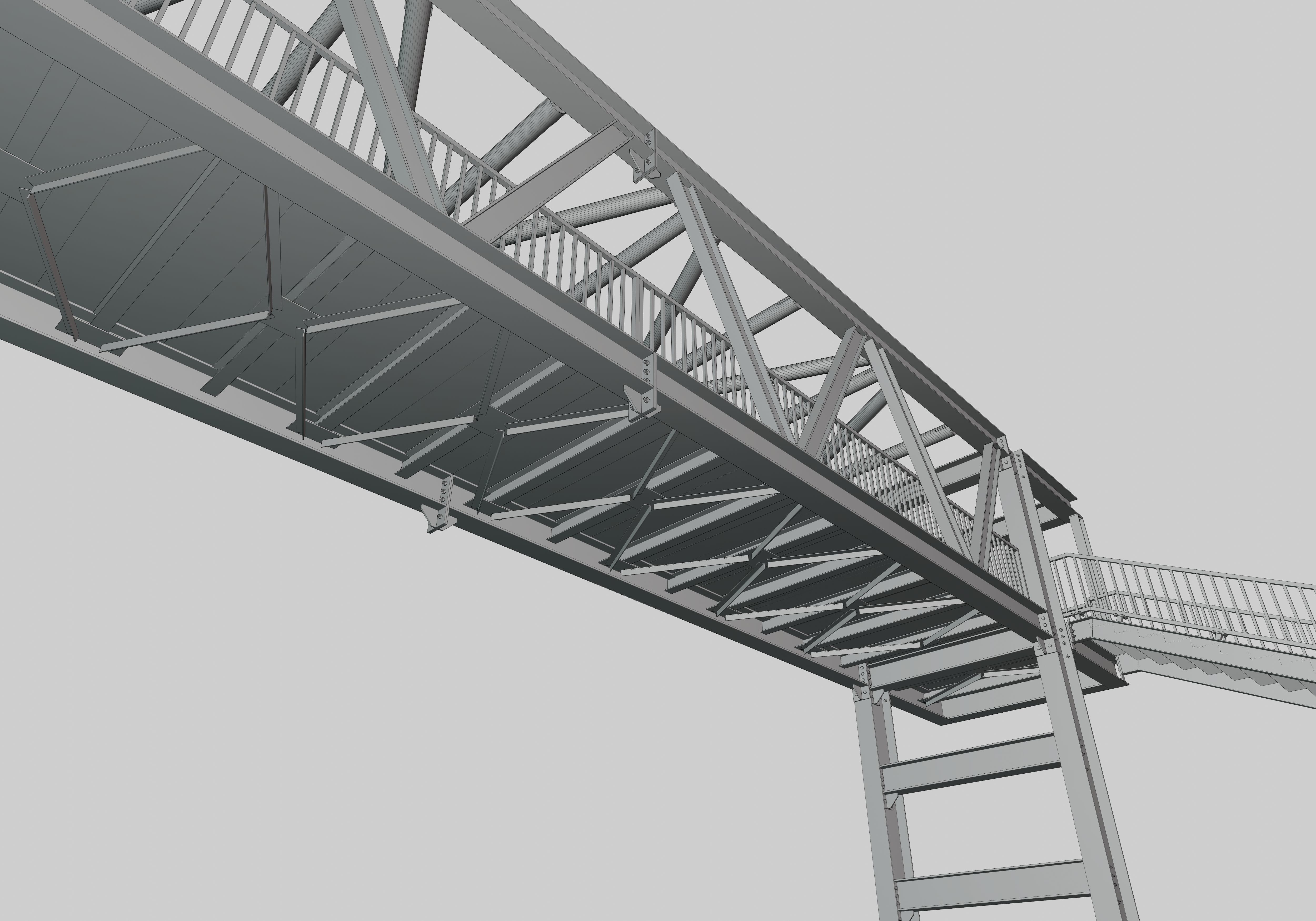 Steel Pedestrian Bridge - Two Columns - Truss Type-9 3D model | CGTrader