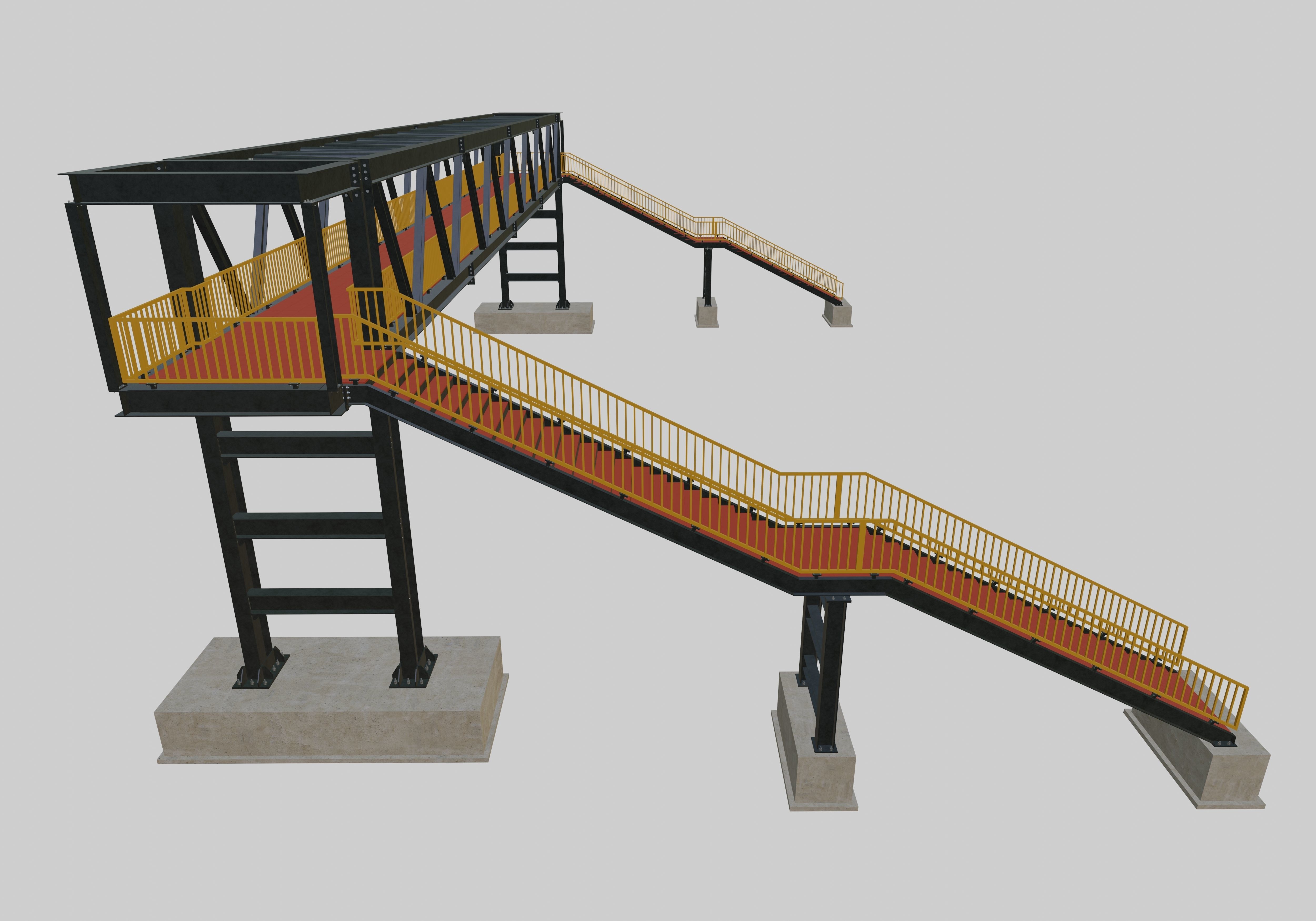 Steel Pedestrian Bridge - Two Columns - Truss Type-9 3D model | CGTrader