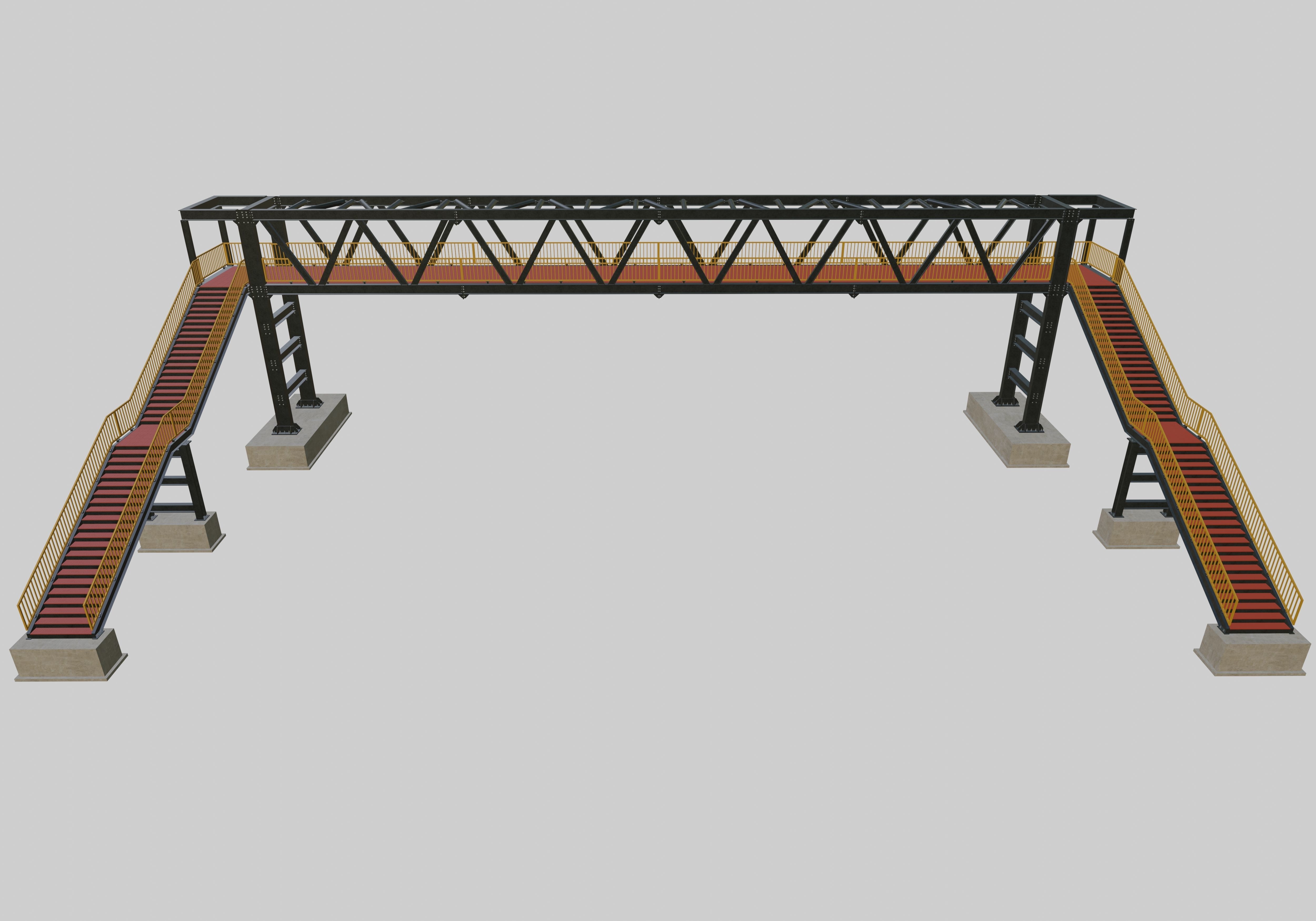 Steel Pedestrian Bridge - Two Columns - Truss Type-9 3D model | CGTrader