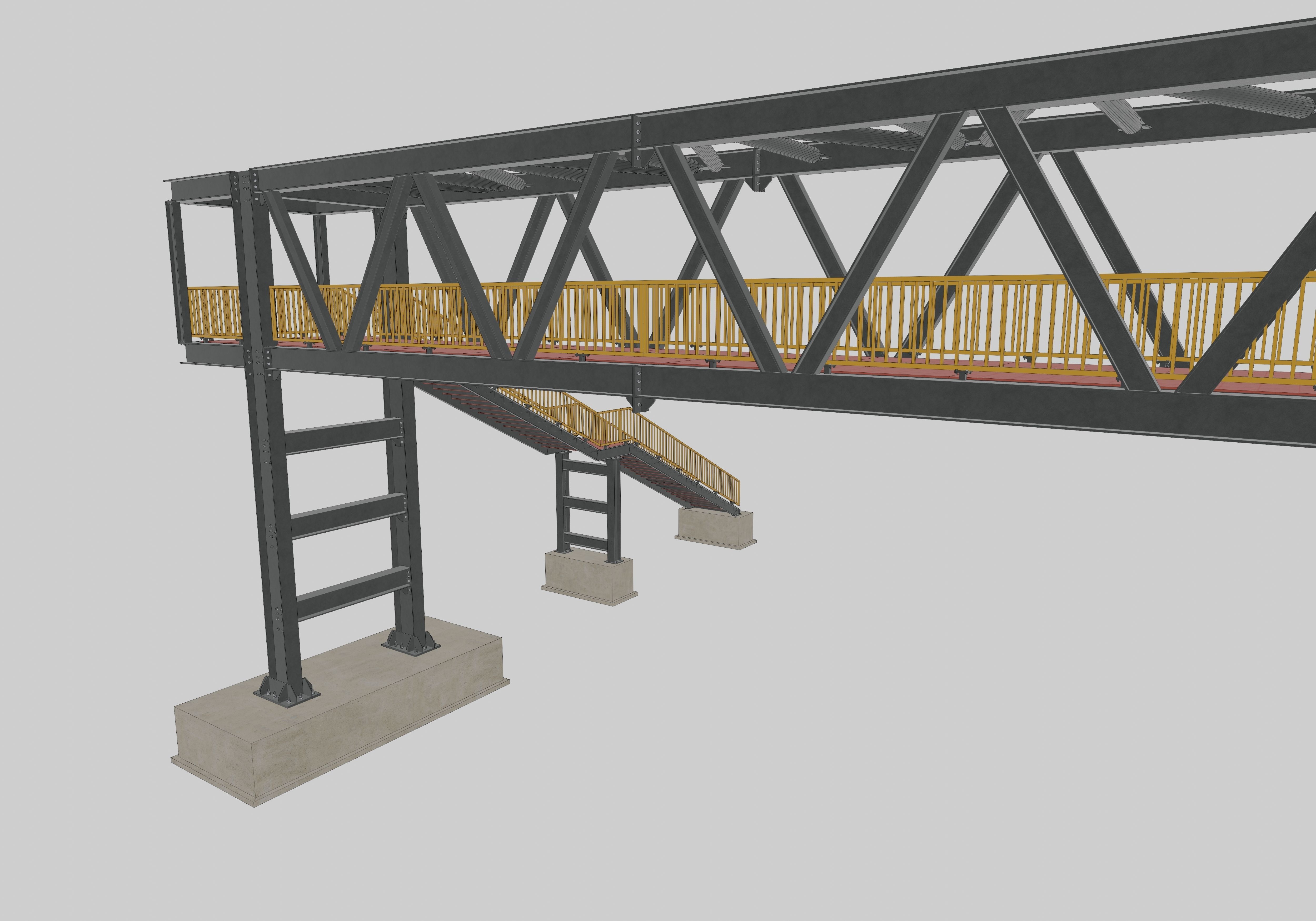 Steel Pedestrian Bridge - Two Columns - Truss Type-9 3D model | CGTrader