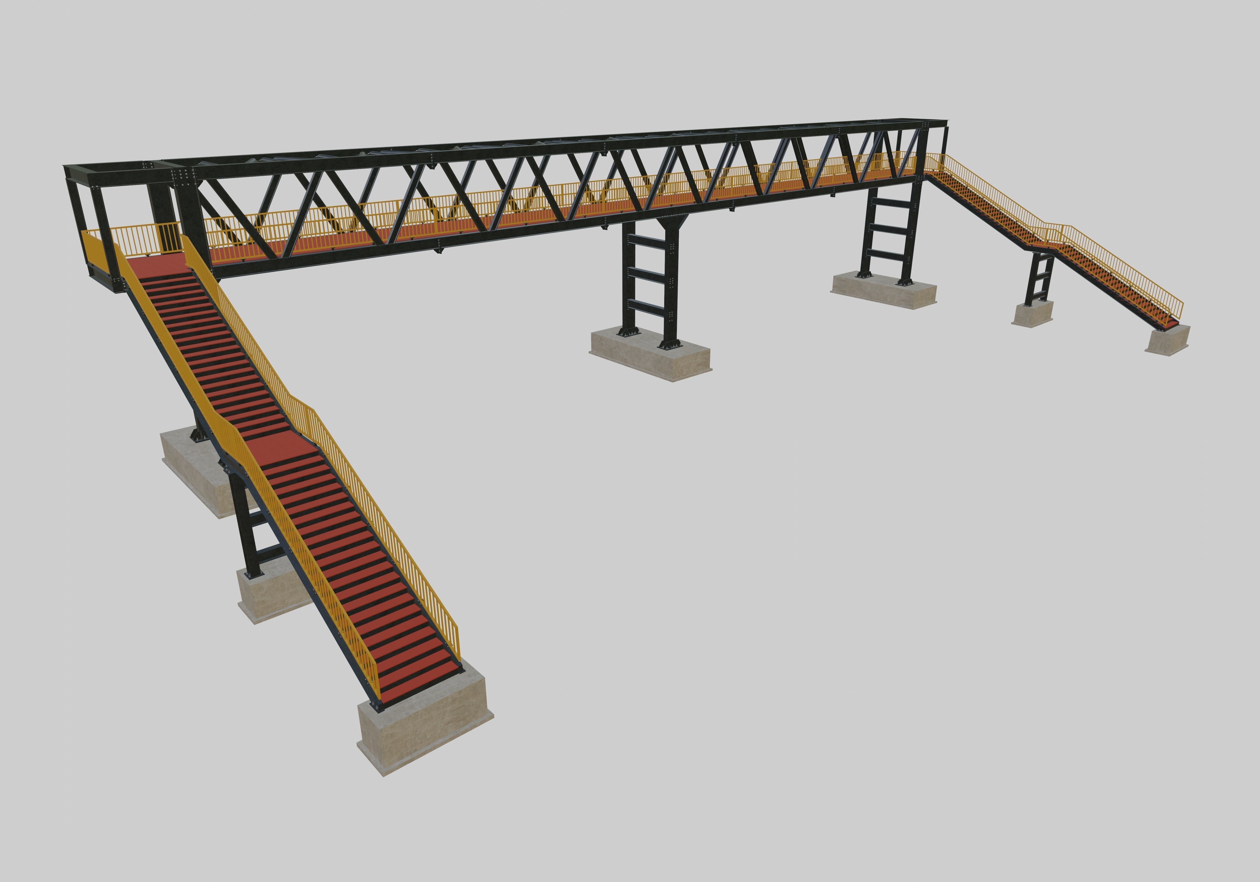 Steel Pedestrian Bridge - Three Columns - Truss Type-10 3D model | CGTrader