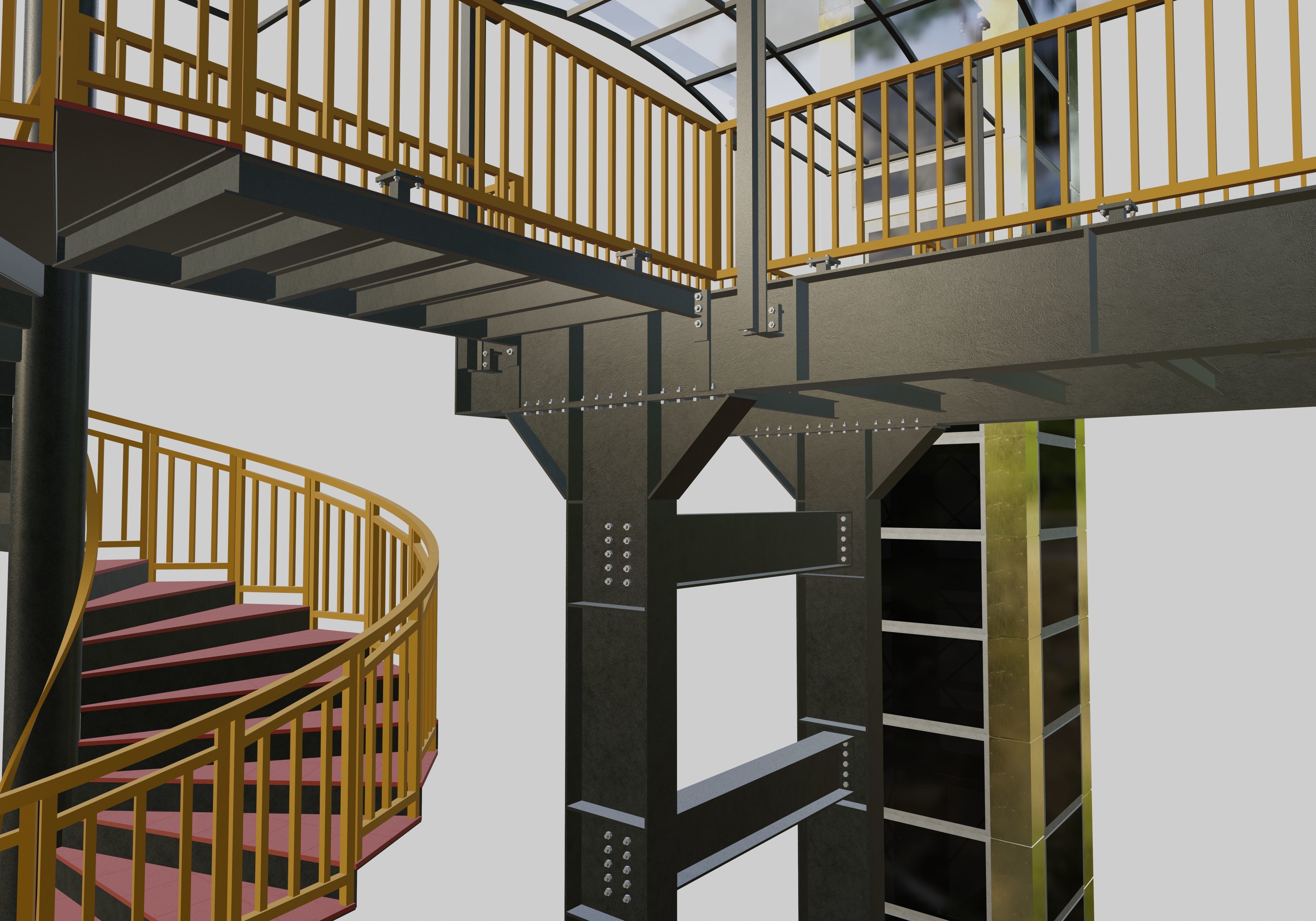 Steel Pedestrian Bridge-Elevator-Spiral Stair-Straight Type-17 3D model ...