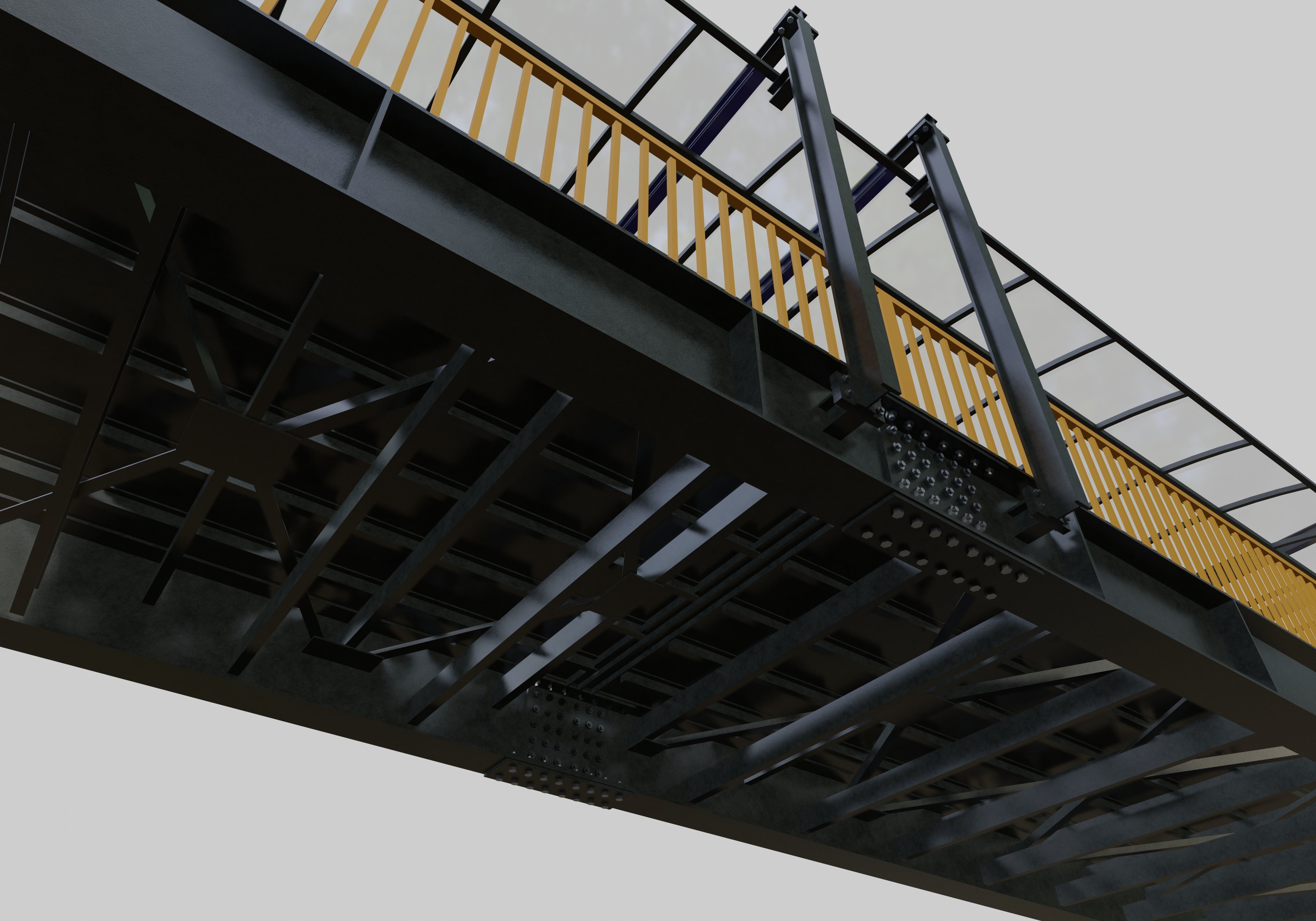 Steel Pedestrian Bridge-Elevator-Spiral Stair-Straight Type-17 3D model ...