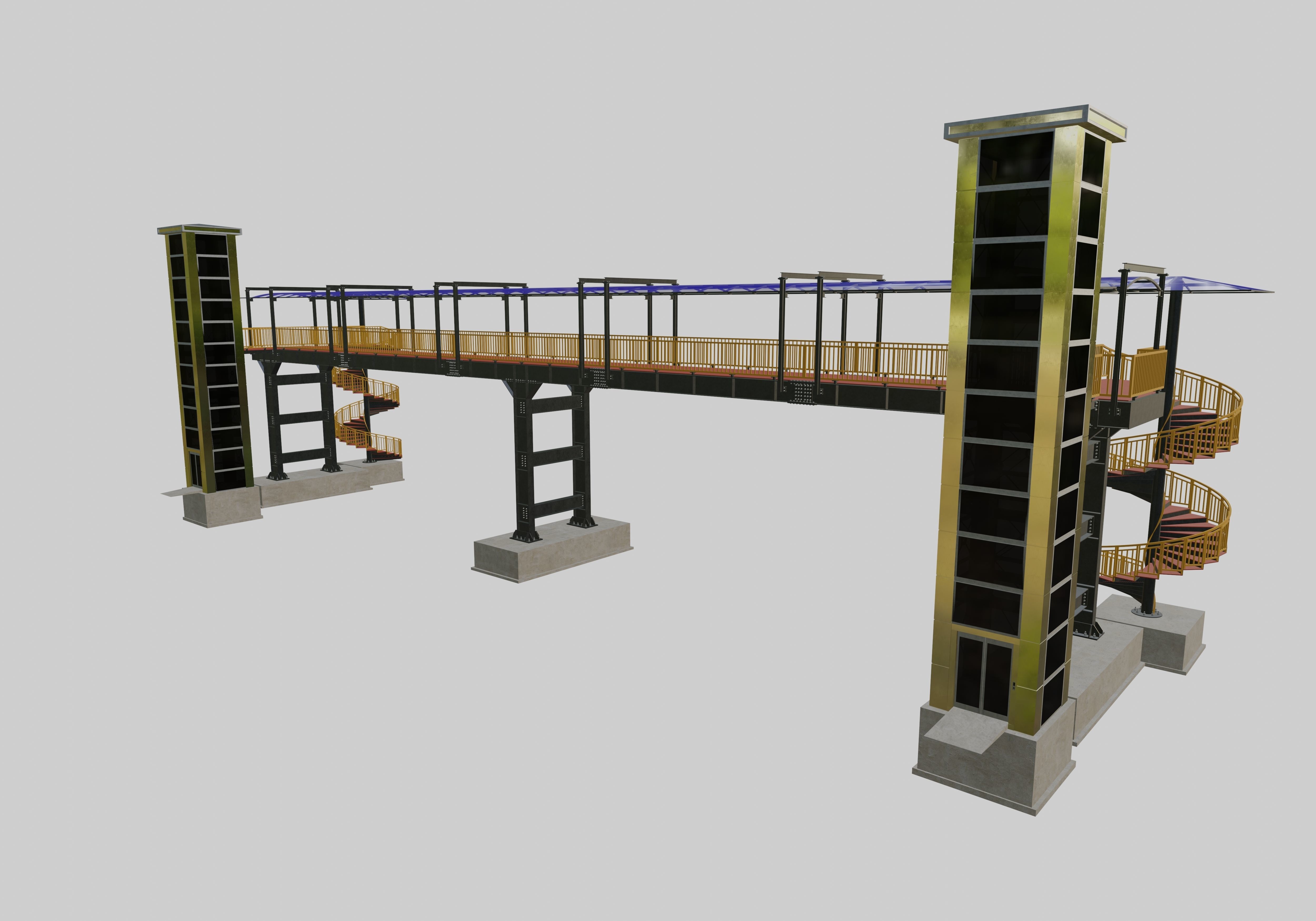 Steel Pedestrian Bridge-Elevator-Spiral Stair-Straight Type-17 3D model ...