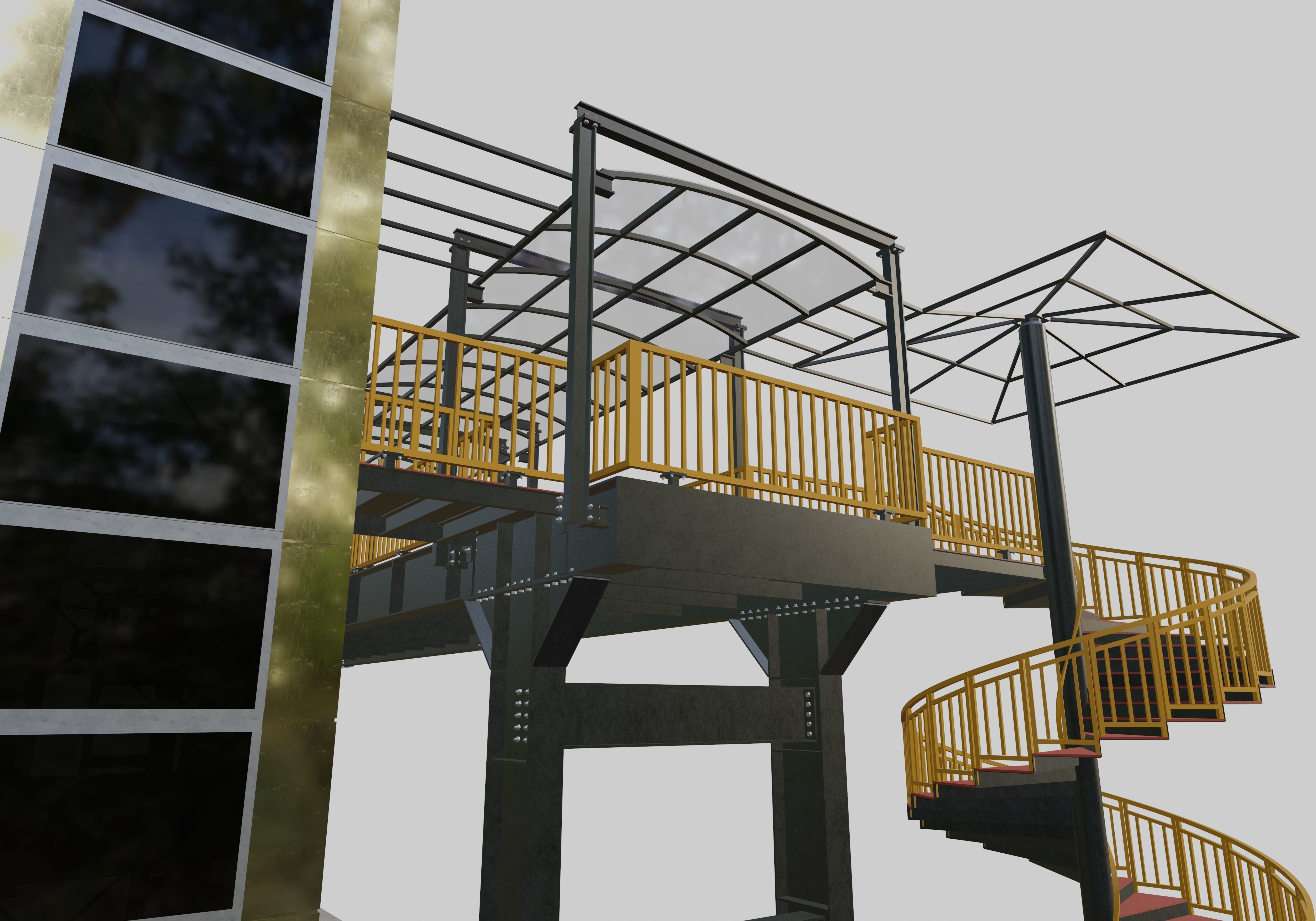 Steel Pedestrian Bridge-Elevator-Spiral Stair-Straight Type-17 3D model ...