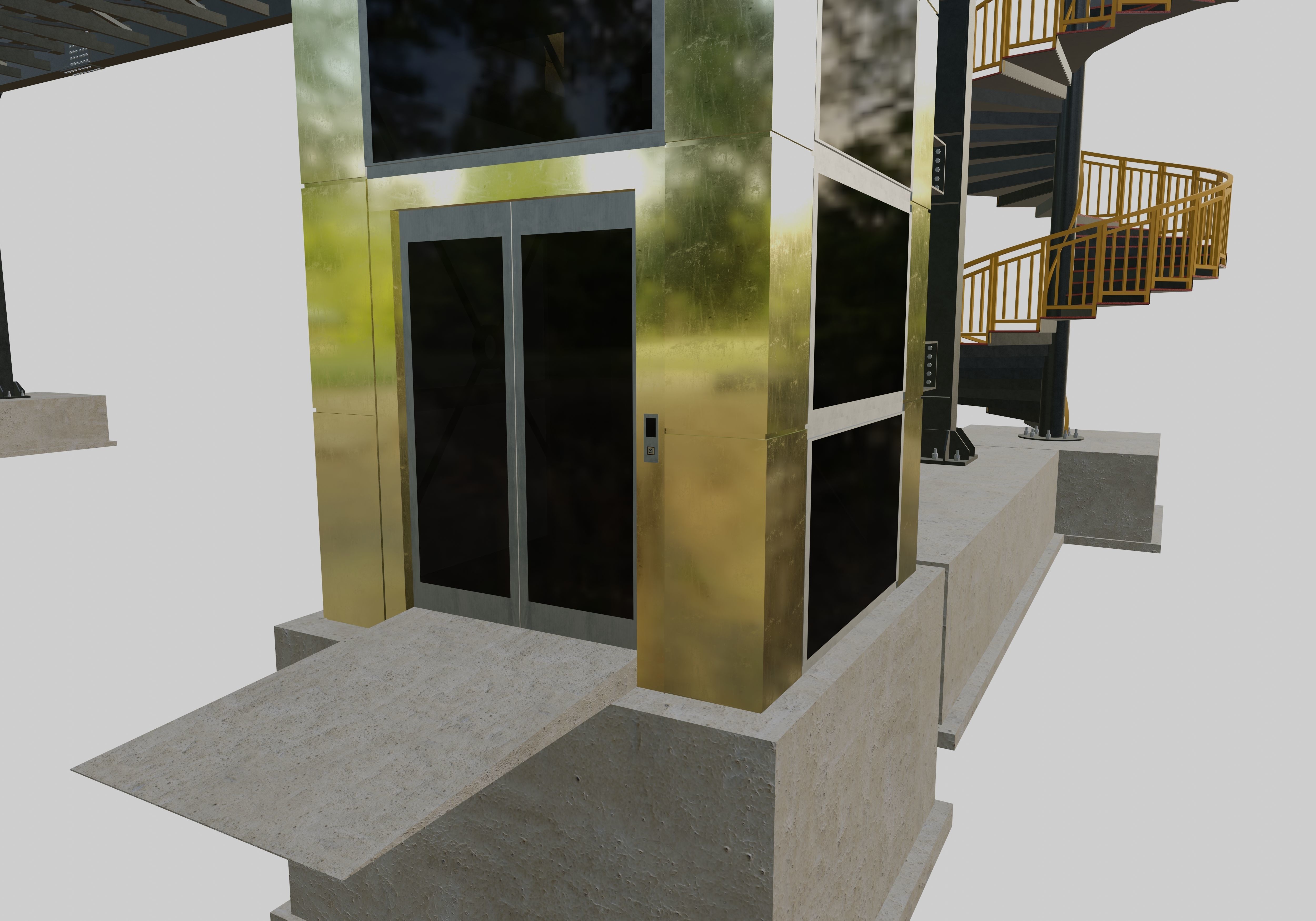 Steel Pedestrian Bridge-Elevator-Spiral Stair-Straight Type-17 3D model ...