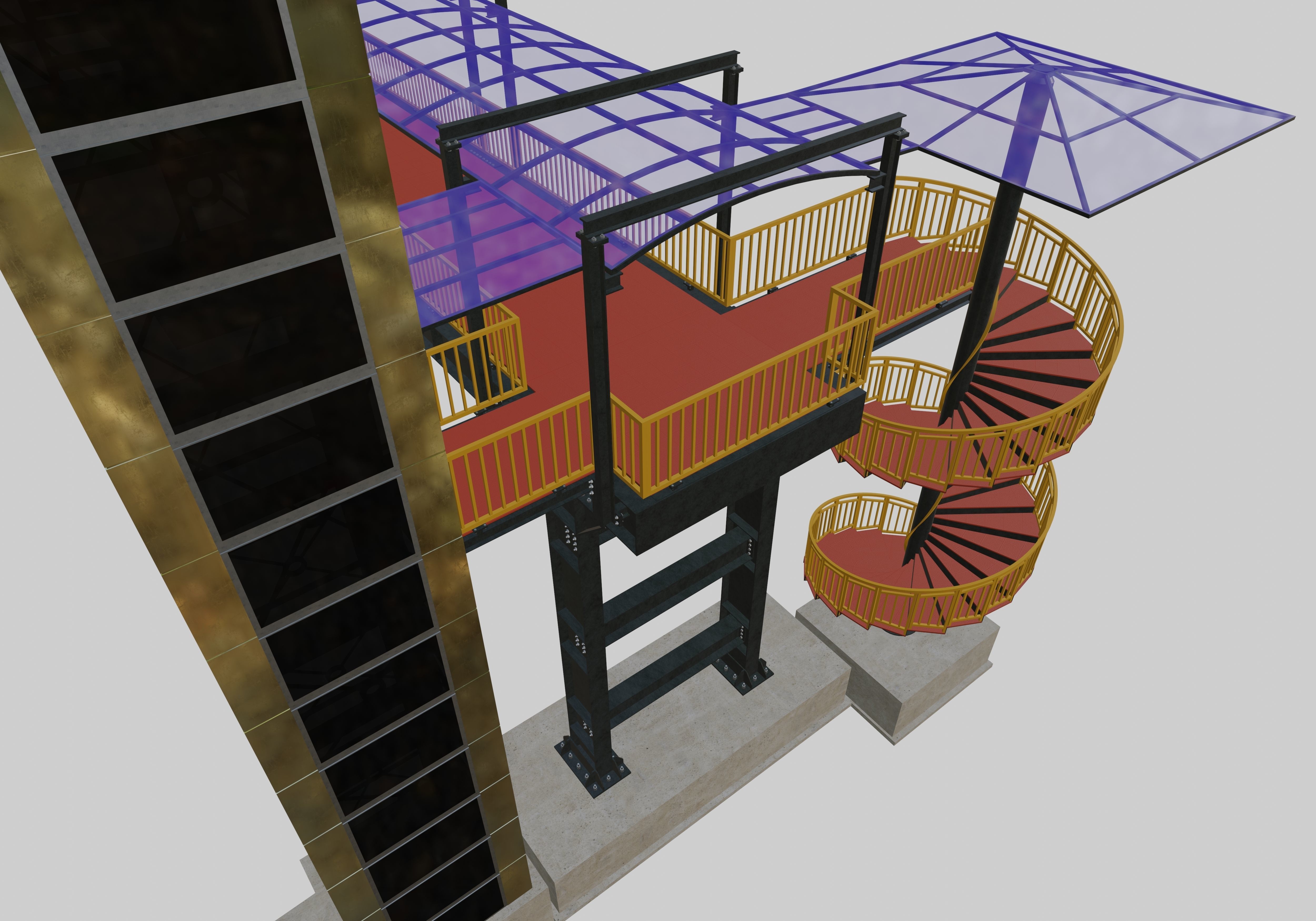 Steel Pedestrian Bridge-Elevator-Spiral Stair-Straight Type-17 3D model ...