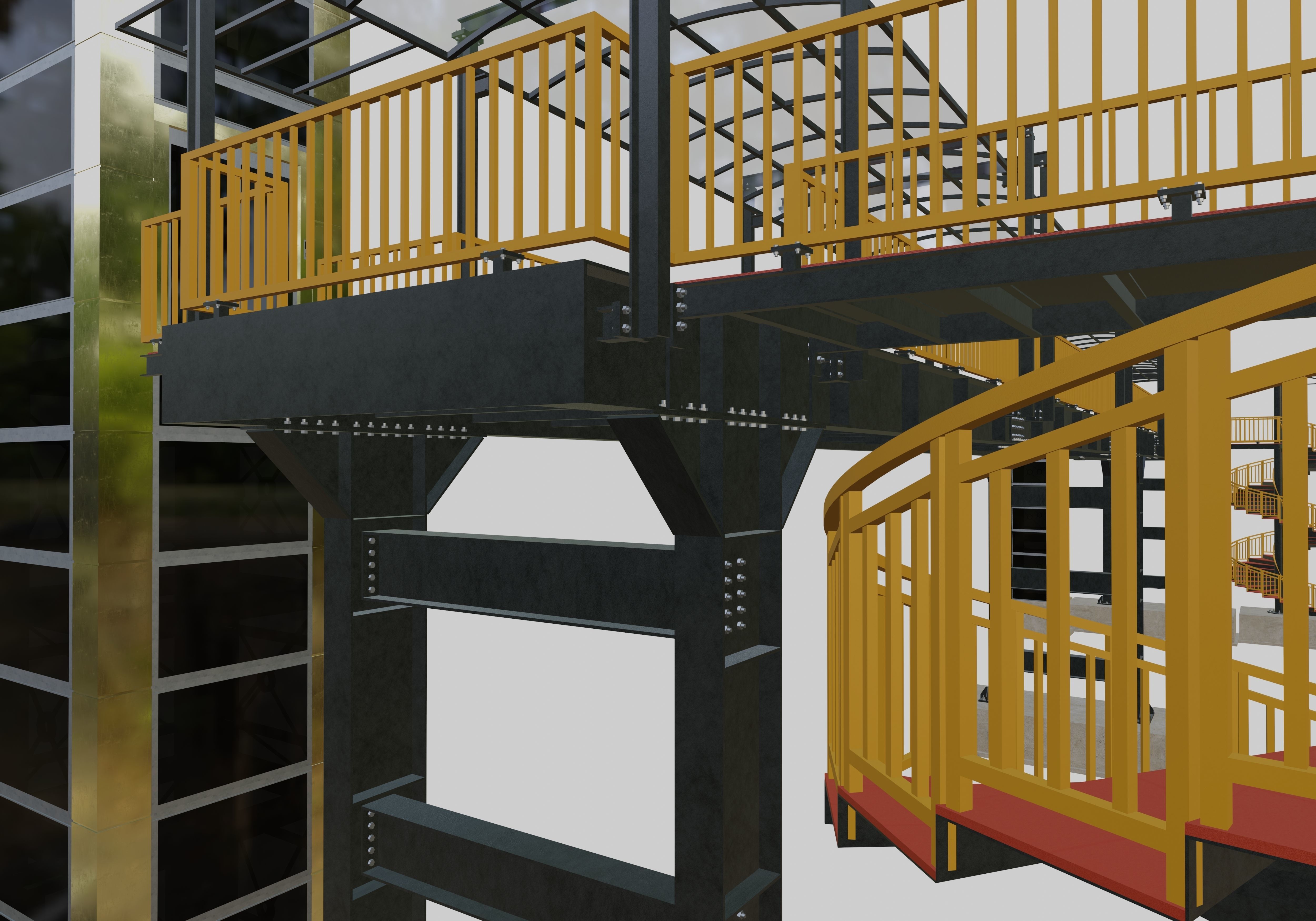 Steel Pedestrian Bridge-Elevator-Spiral Stair-Straight Type-17 3D model ...