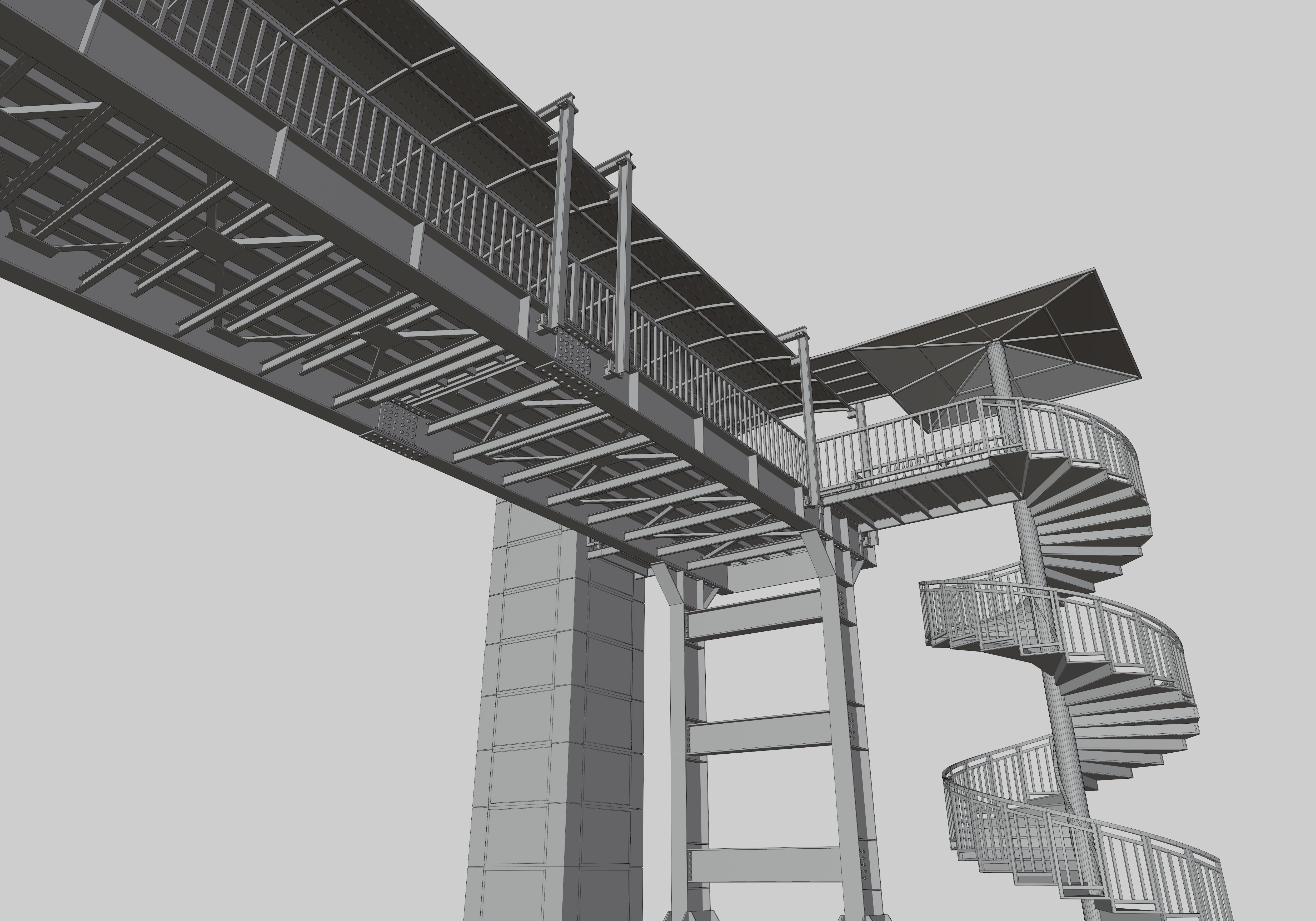 Steel Pedestrian Bridge-Elevator-Spiral Stair-Straight Type-17 3D model ...