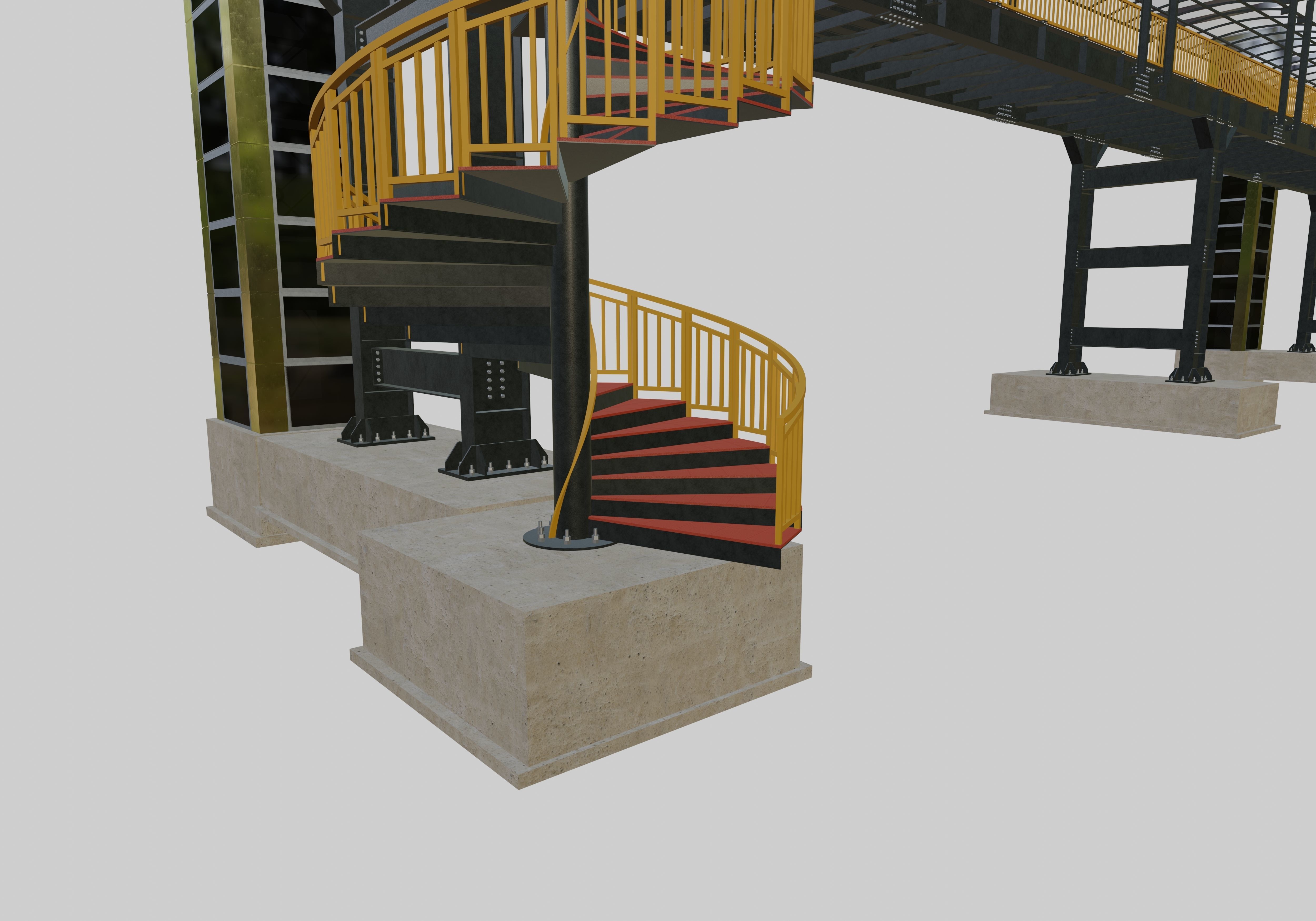 Steel Pedestrian Bridge-Elevator-Spiral Stair-Straight Type-17 3D model ...