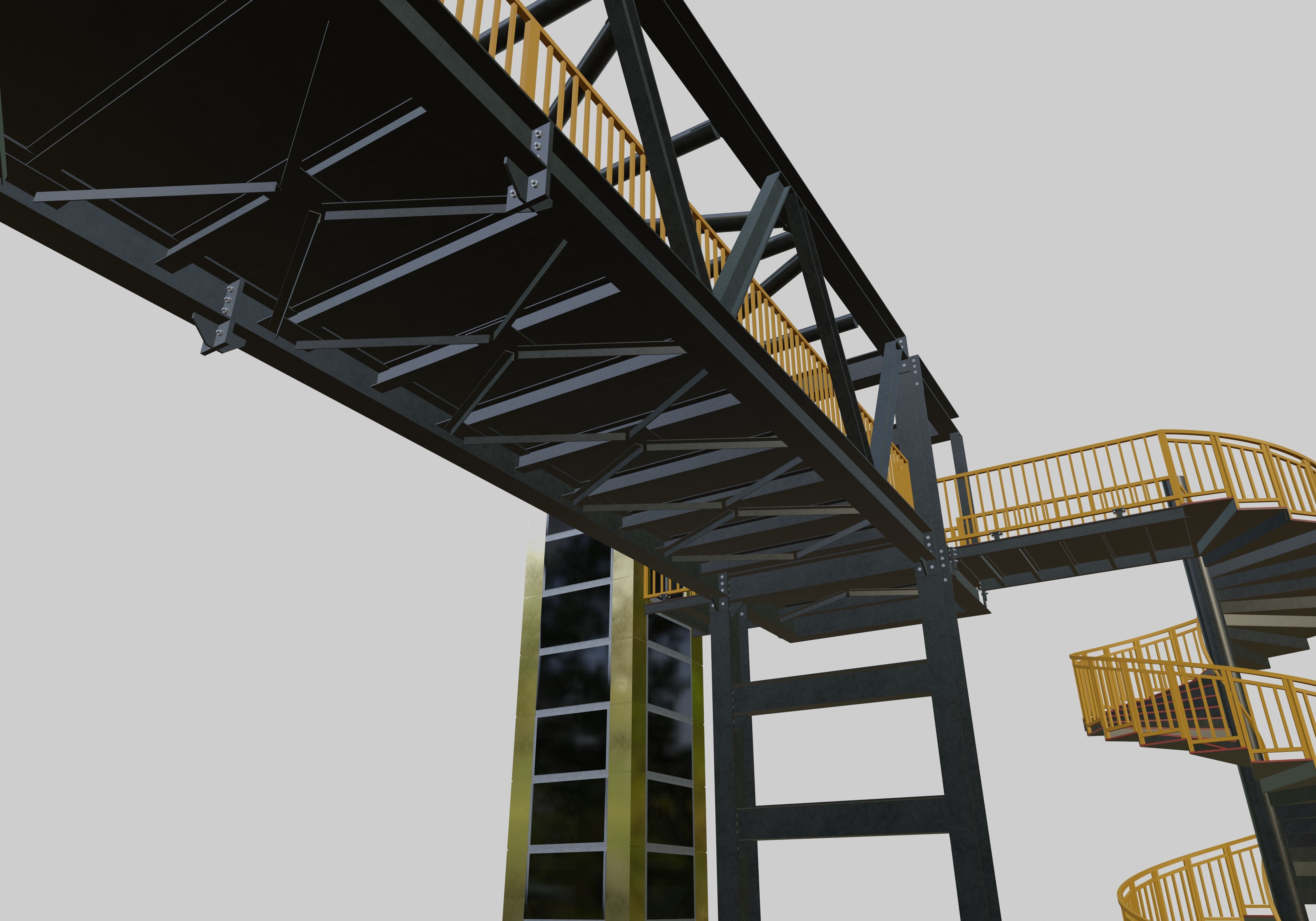 Steel Pedestrian Bridge-Elevator-Spiral Stair-Truss Type-19 3D model ...