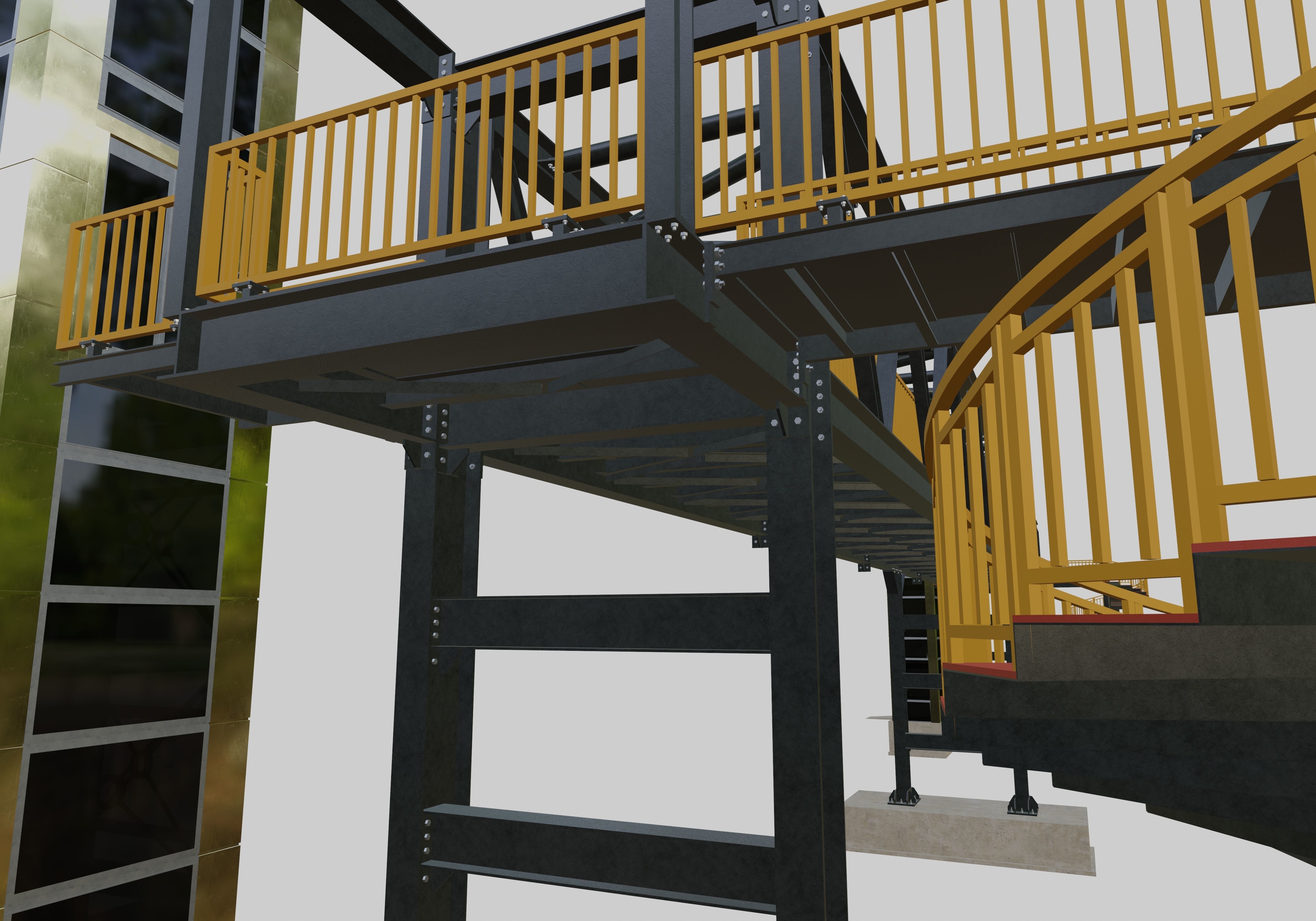 Steel Pedestrian Bridge-Elevator-Spiral Stair-Truss Type-19 3D model ...