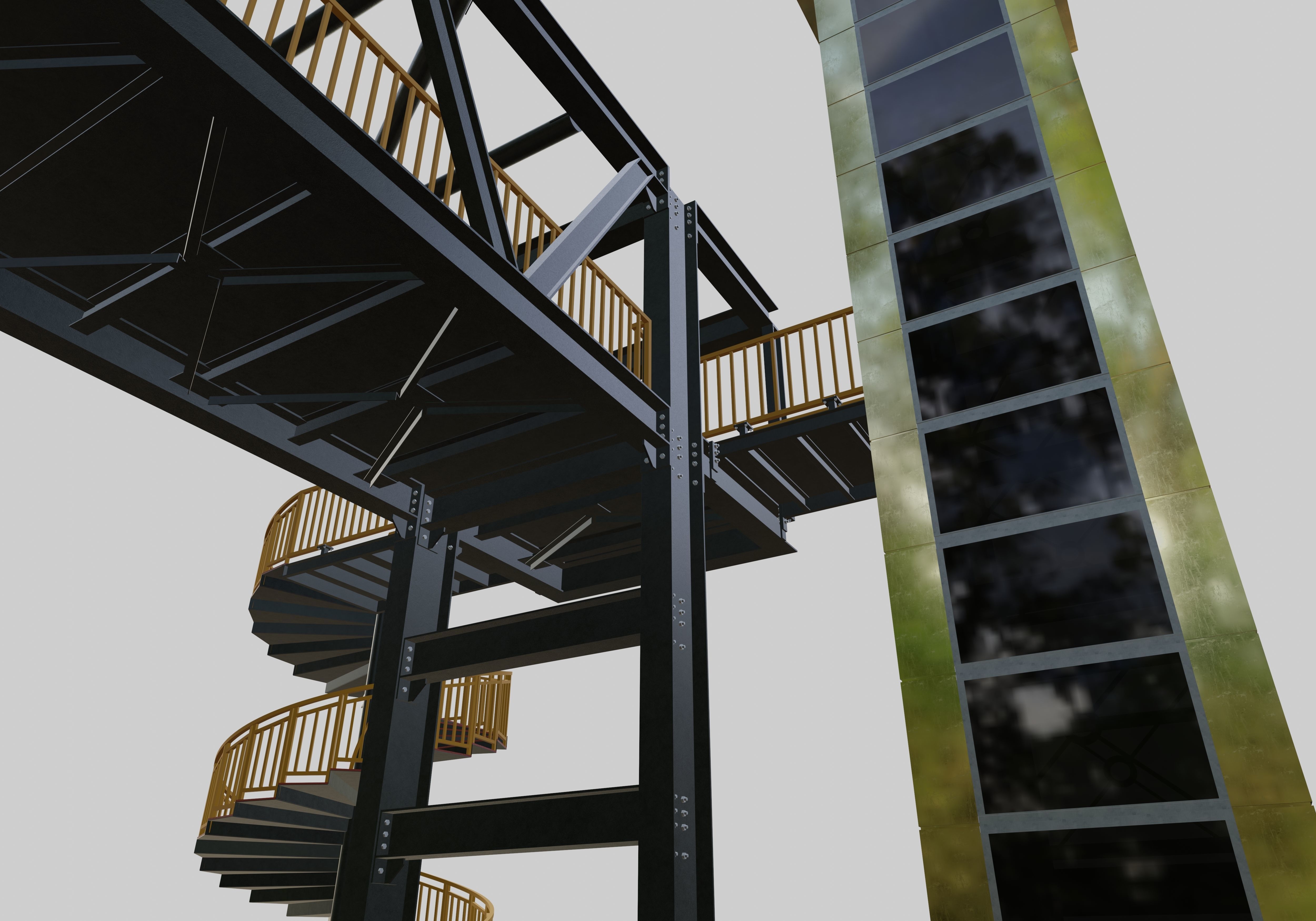 Steel Pedestrian Bridge-Elevator-Spiral Stair-Truss Type-19 3D model ...