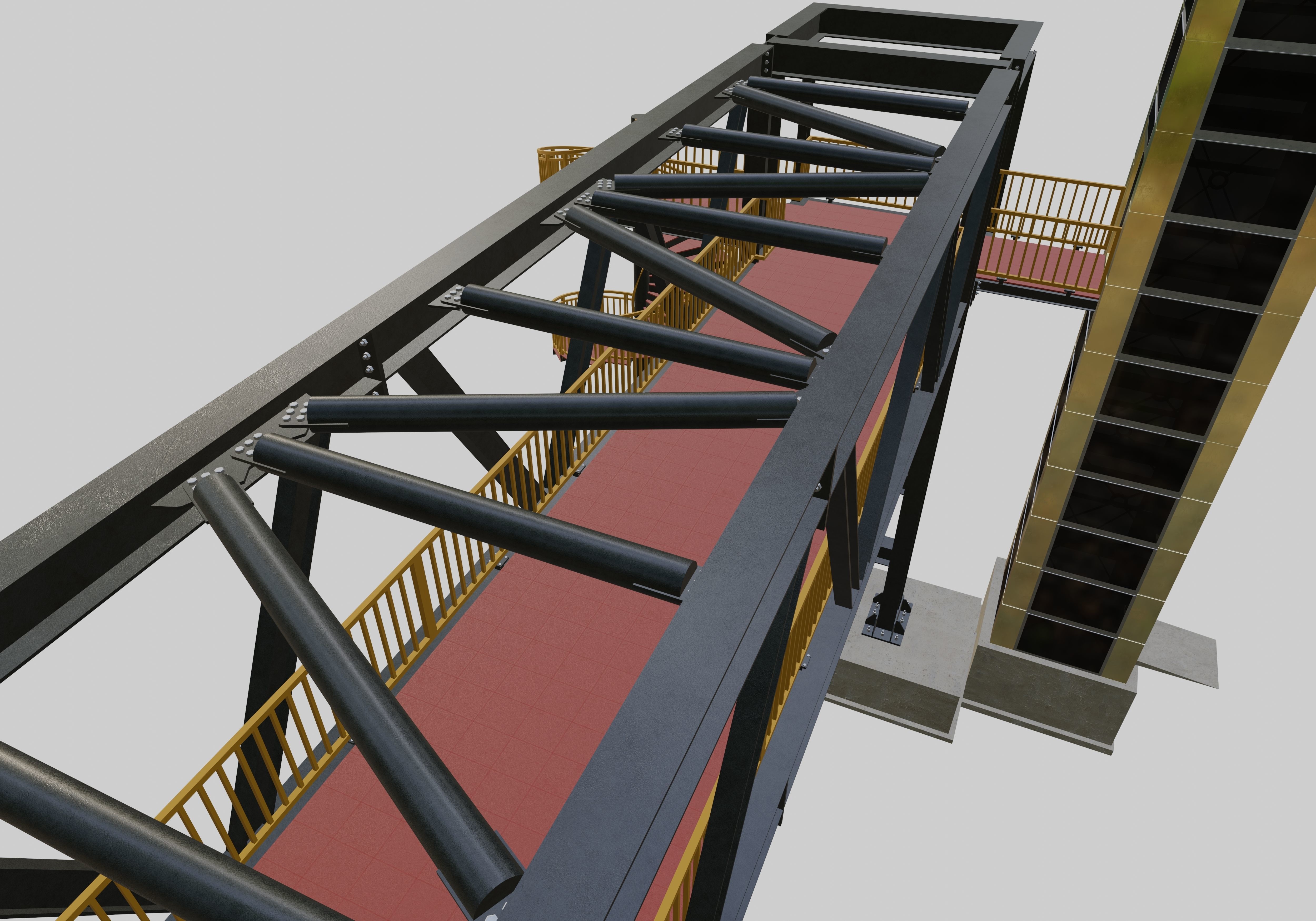 Steel Pedestrian Bridge-Elevator-Spiral Stair-Truss Type-19 3D model ...