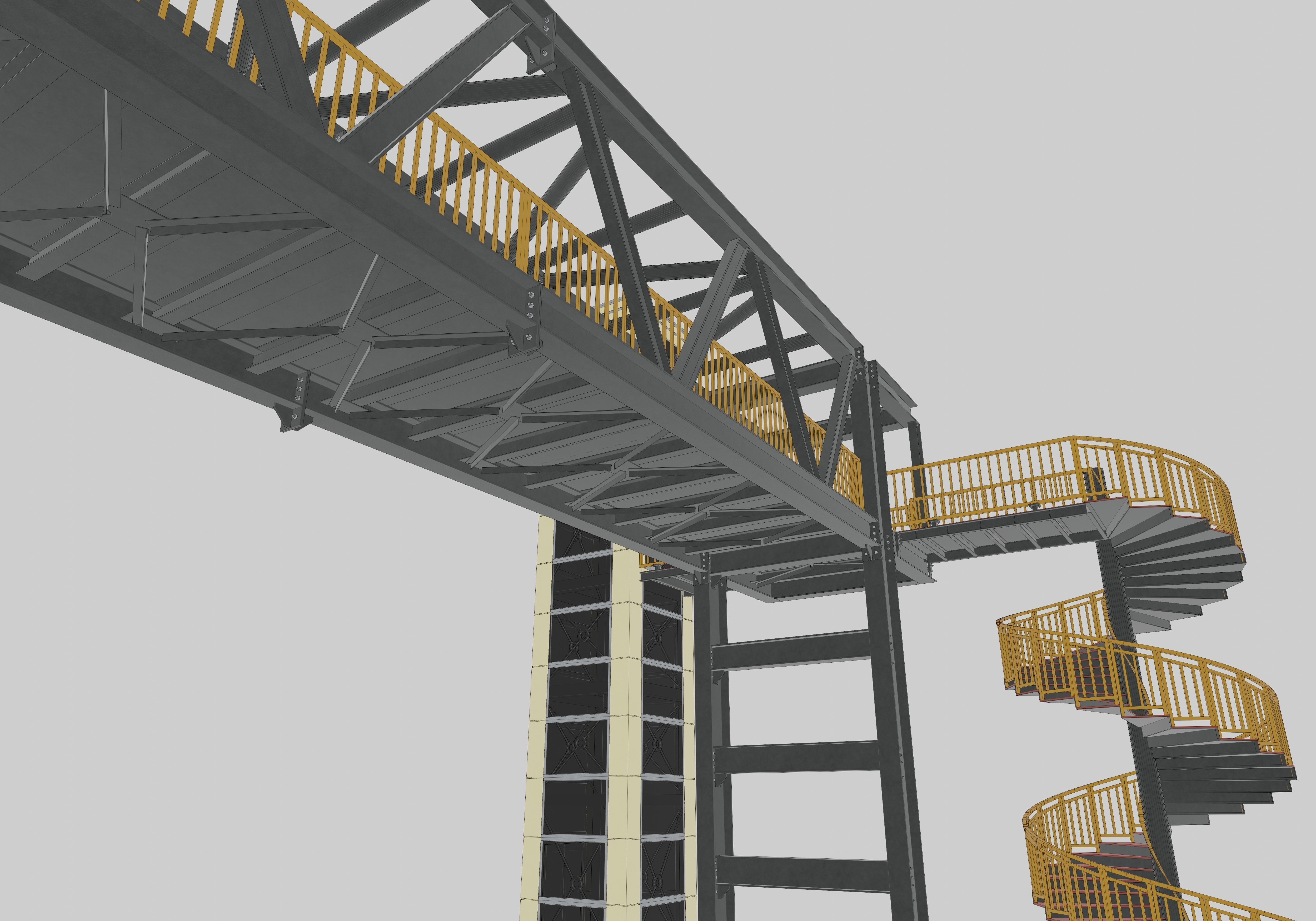Steel Pedestrian Bridge-Elevator-Spiral Stair-Truss Type-19 3D model ...