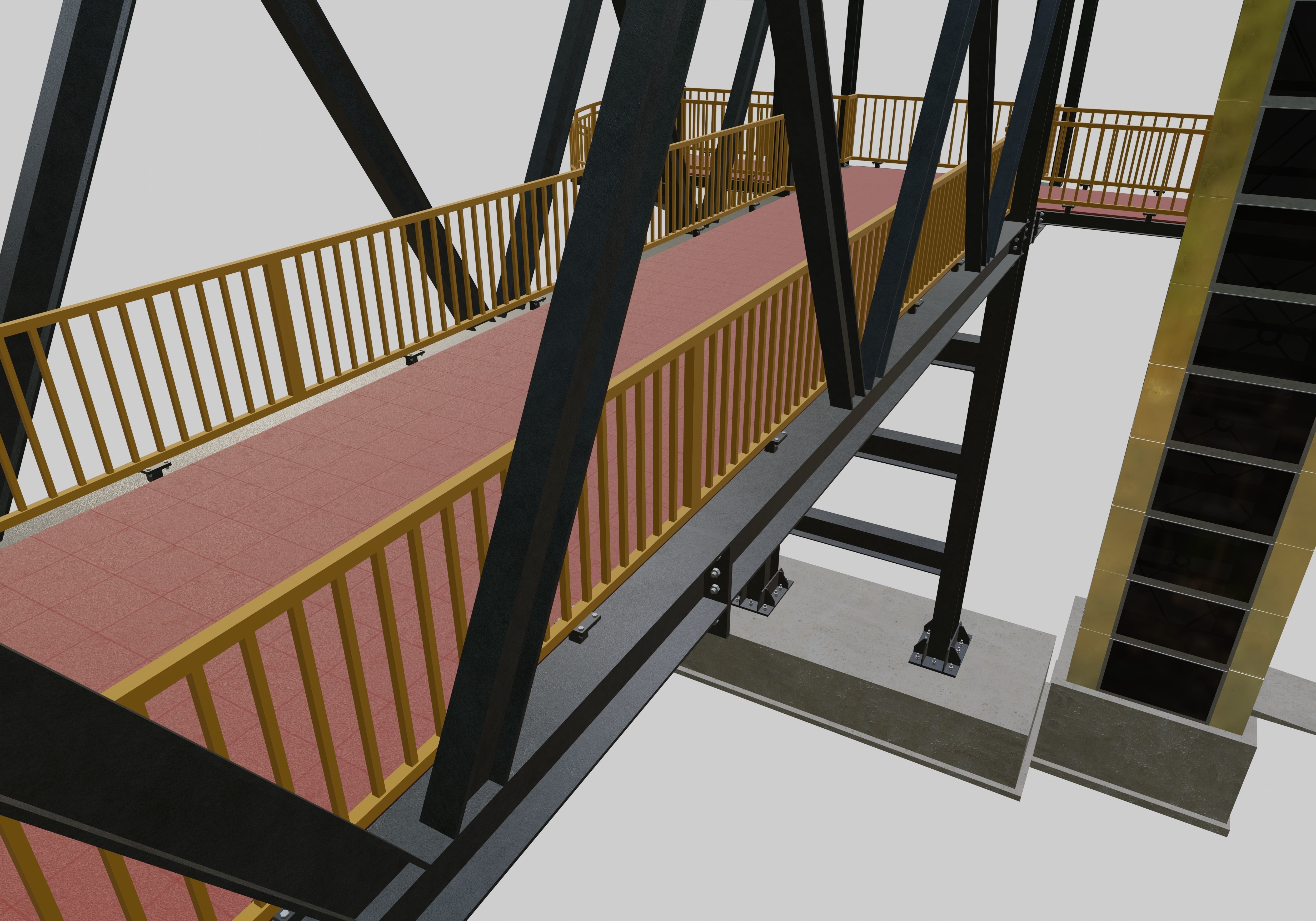 Steel Pedestrian Bridge-Elevator-Spiral Stair-Truss Type-19 3D model ...