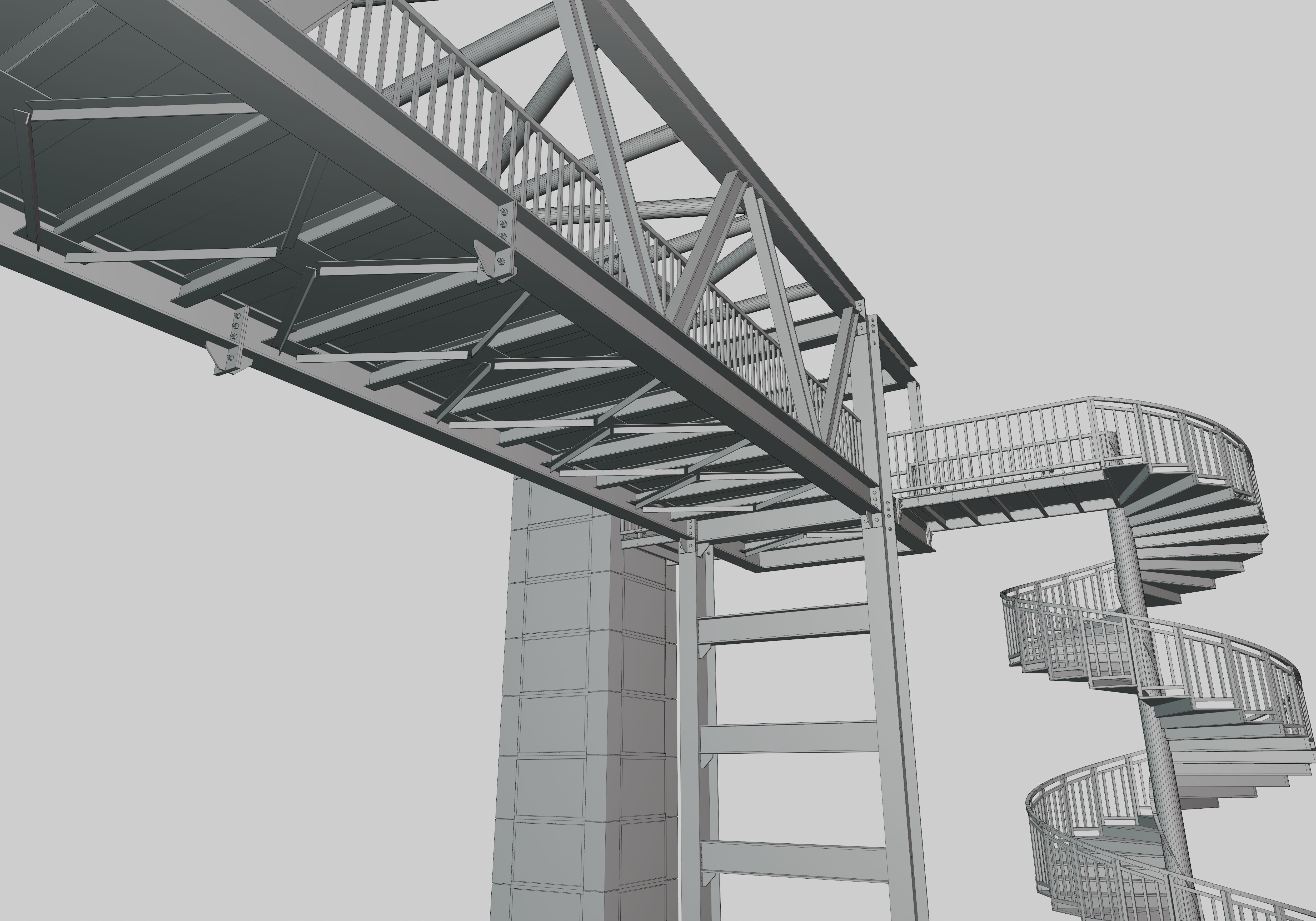 Steel Pedestrian Bridge-Elevator-Spiral Stair-Truss Type-19 3D model ...