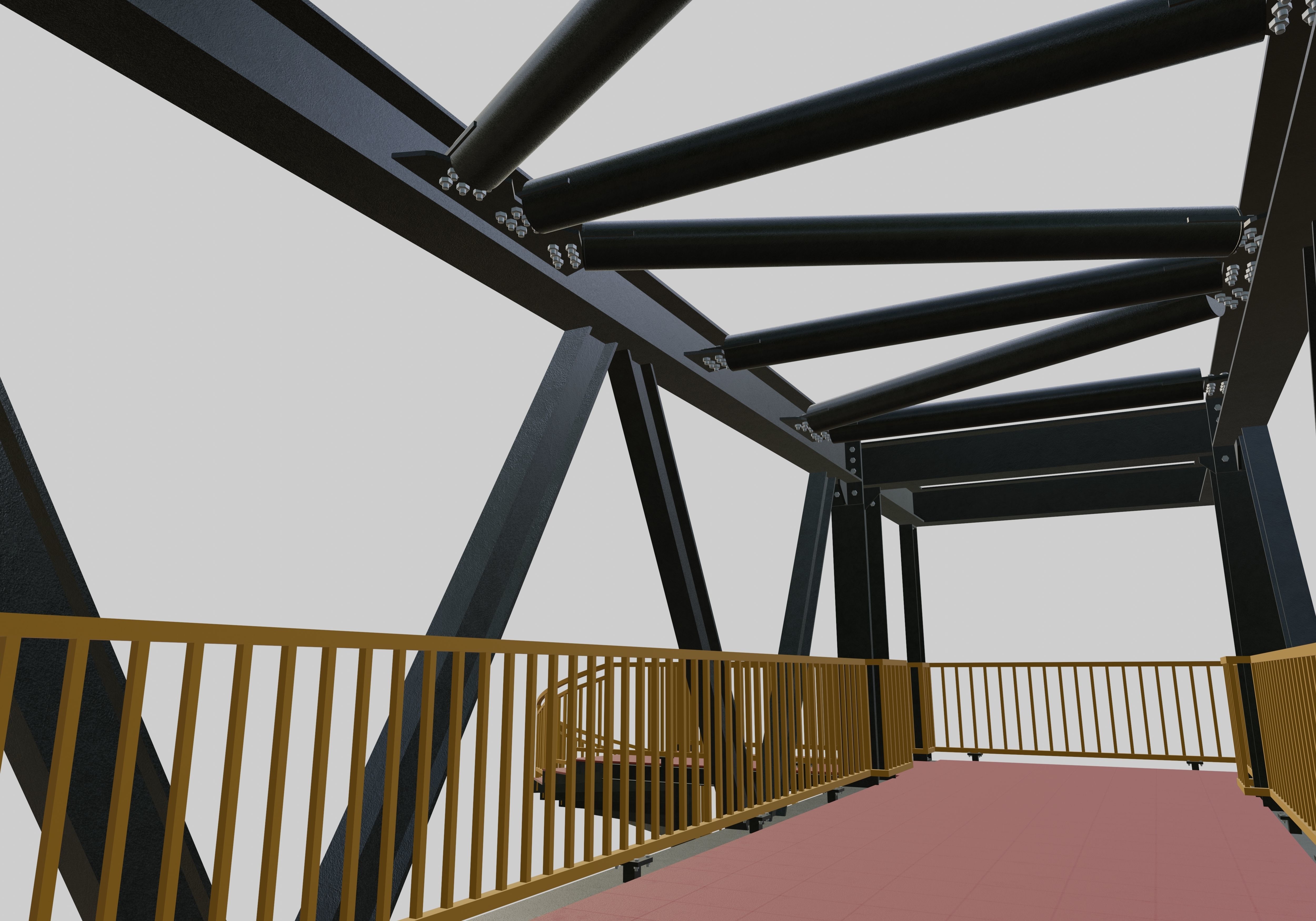 Steel Pedestrian Bridge-Elevator-Spiral Stair-Truss Type-19 3D model ...