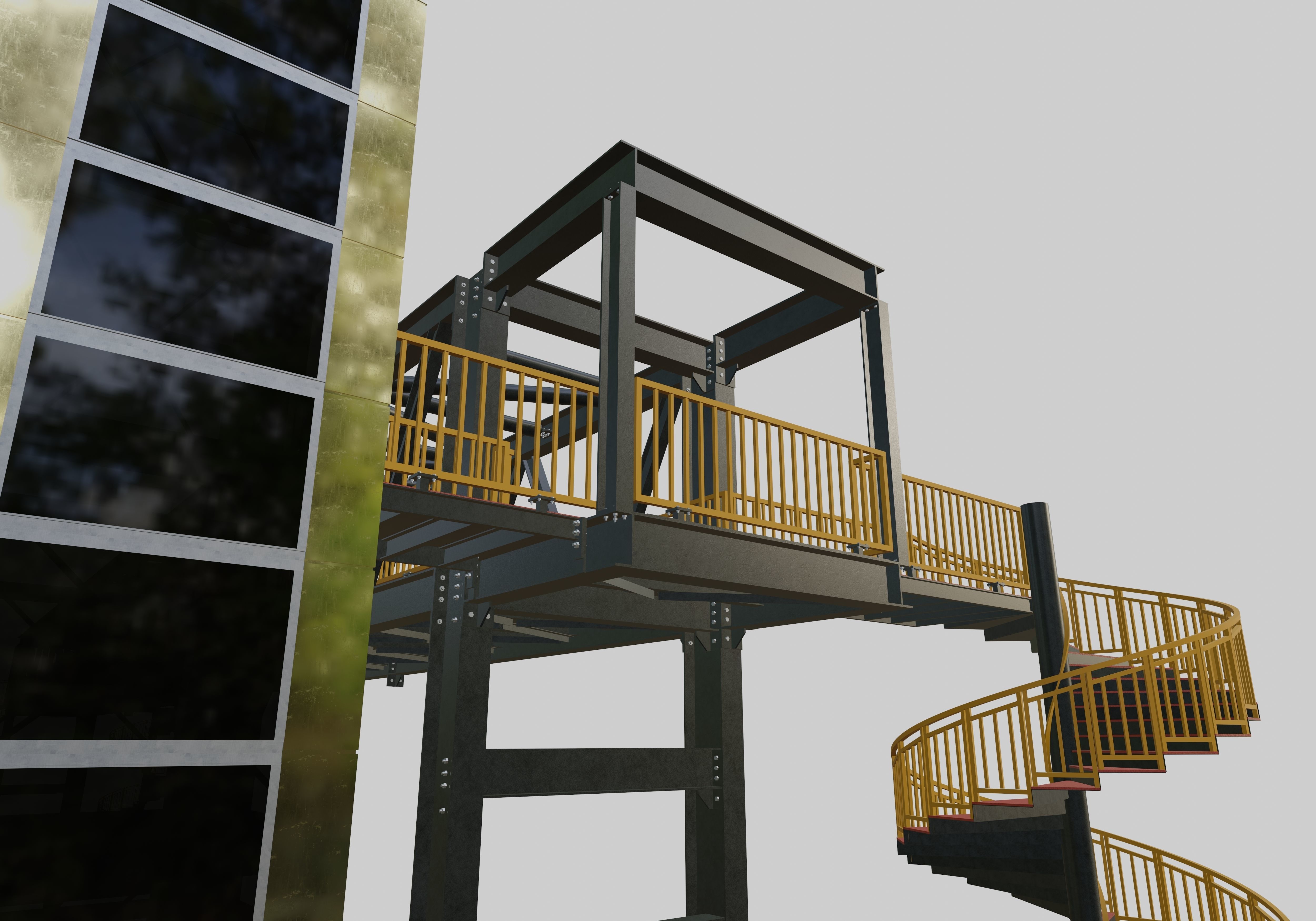 Steel Pedestrian Bridge-Elevator-Spiral Stair-Truss Type-19 3D model ...