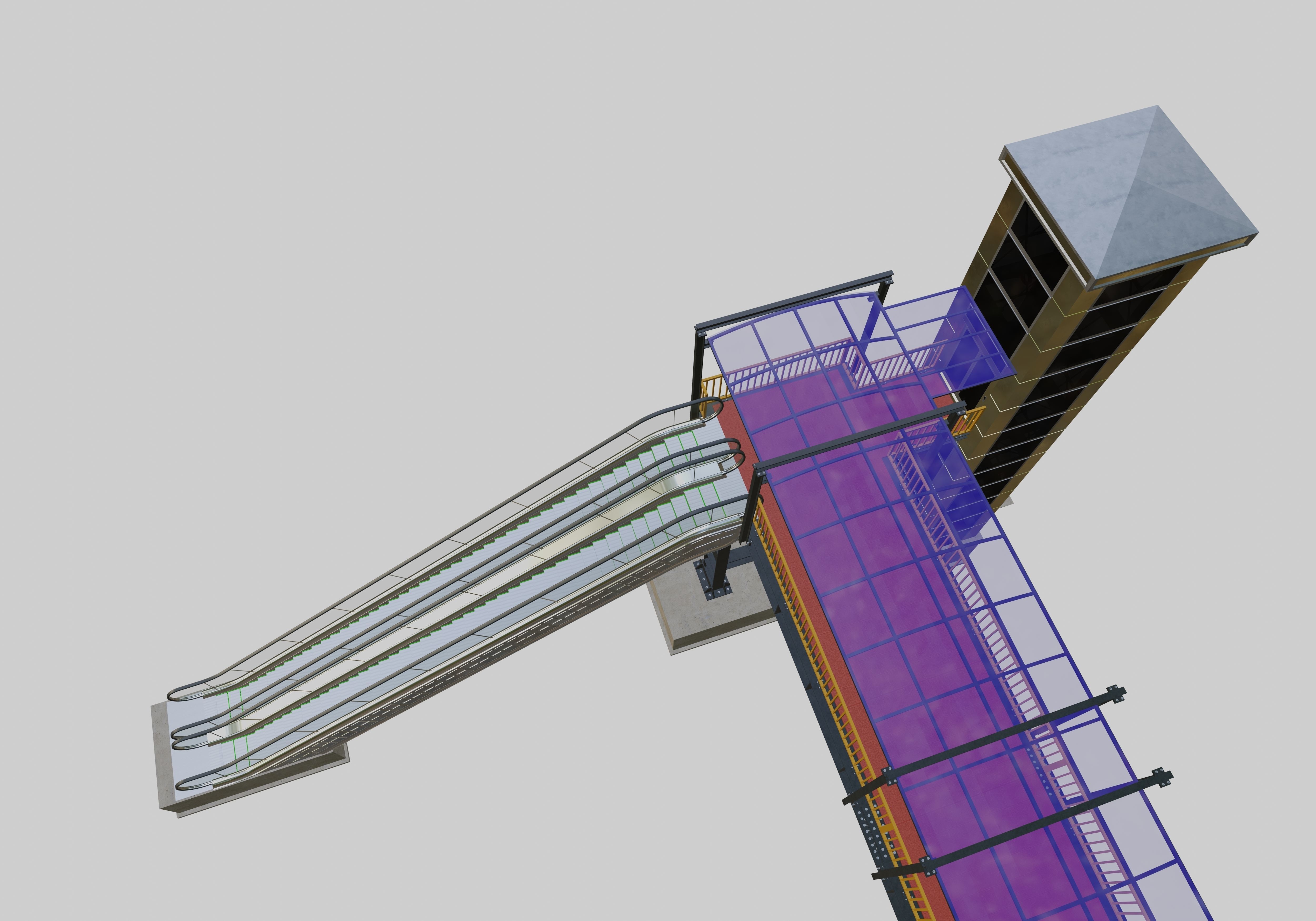 Steel Pedestrian Bridge-Elevator-Escalator-Straight Type-20 3D model ...