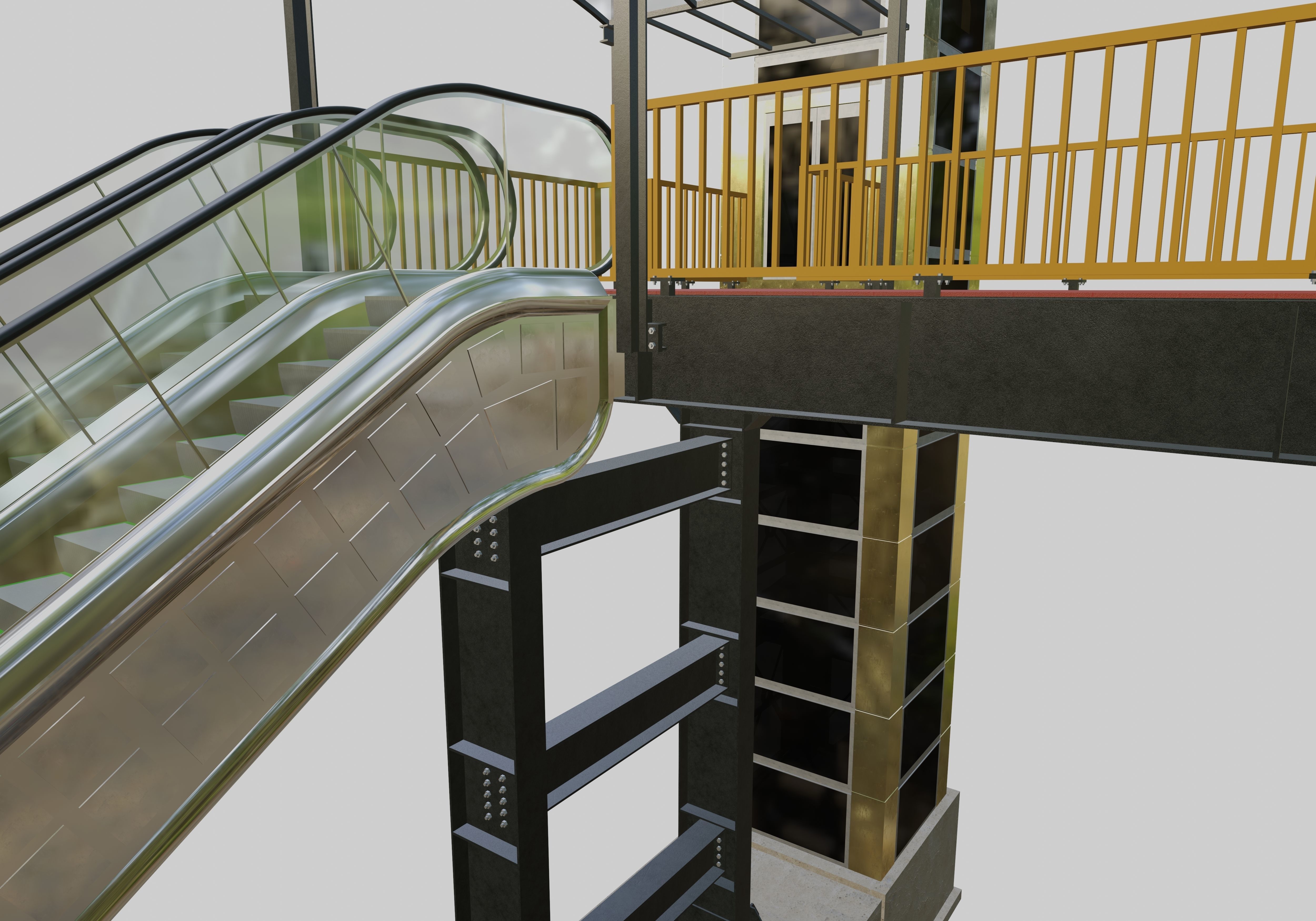Steel Pedestrian Bridge-Elevator-Escalator-Straight Type-20 3D model ...