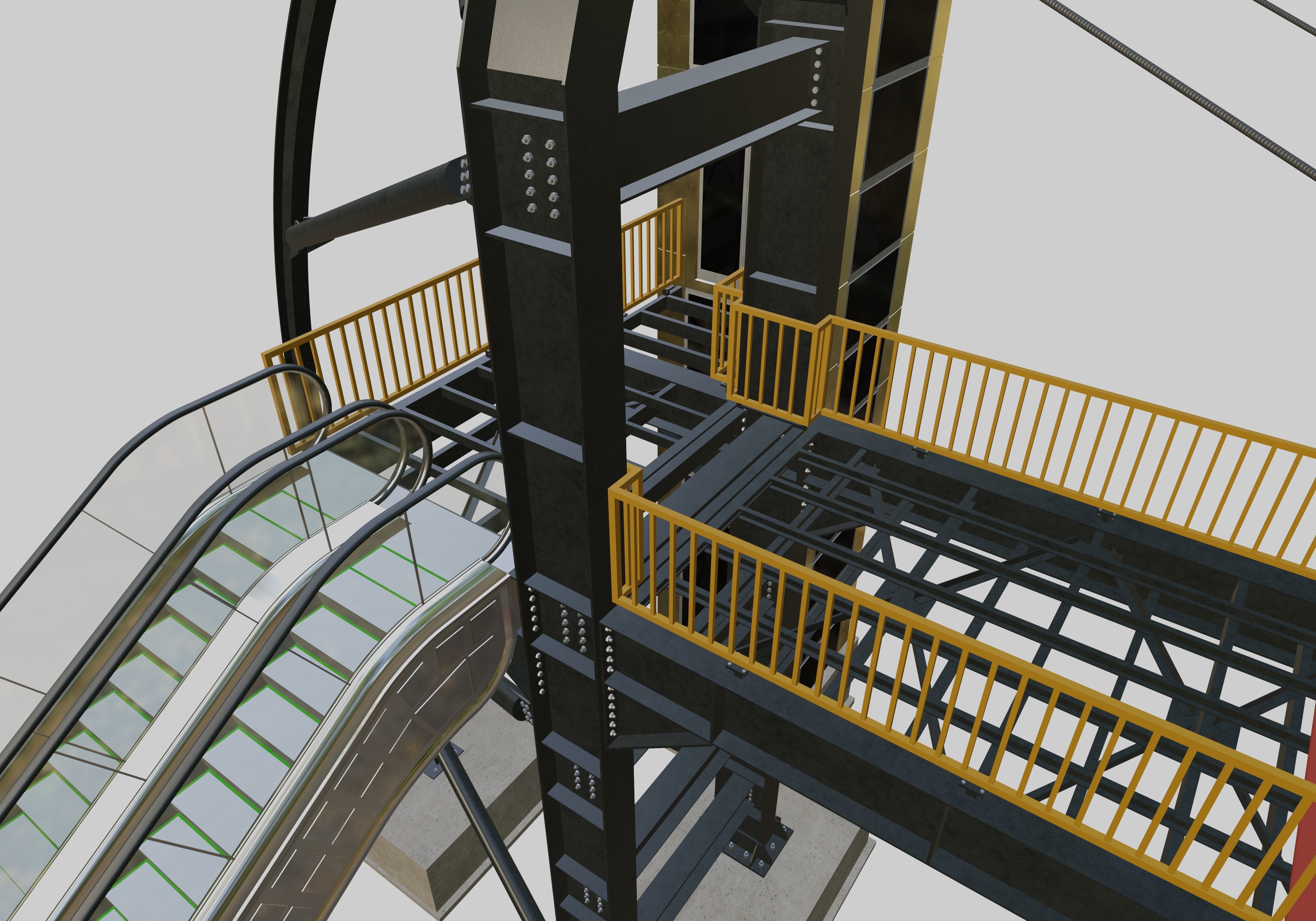 Steel Pedestrian Bridge-Elevator-Escalator-Sailing Type-21 3D model | CGTrader