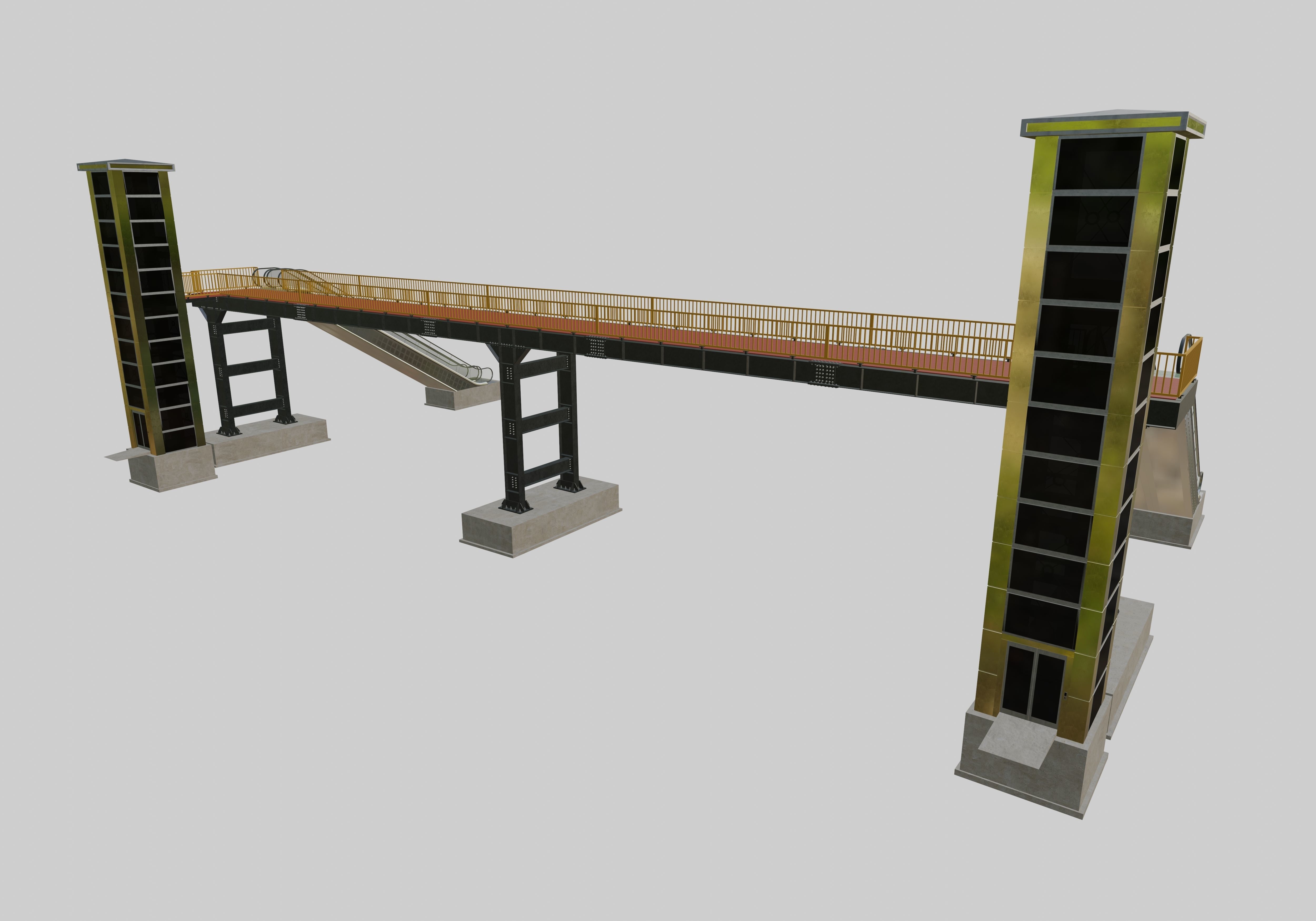Steel Pedestrian Bridge-Elevator-Escalator-Straight Type-22 3D model ...