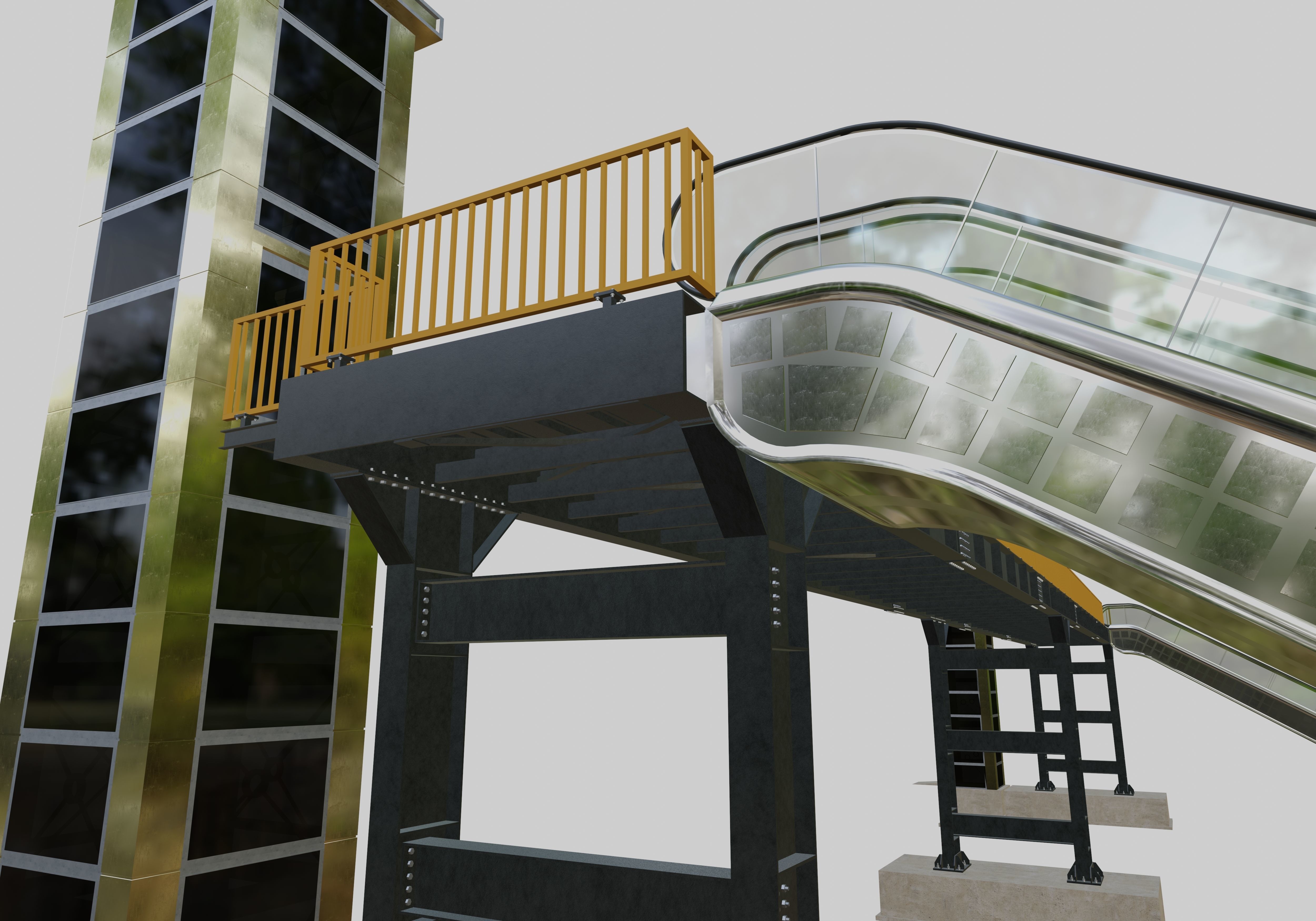 Steel Pedestrian Bridge-Elevator-Escalator-Straight Type-22 3D model ...