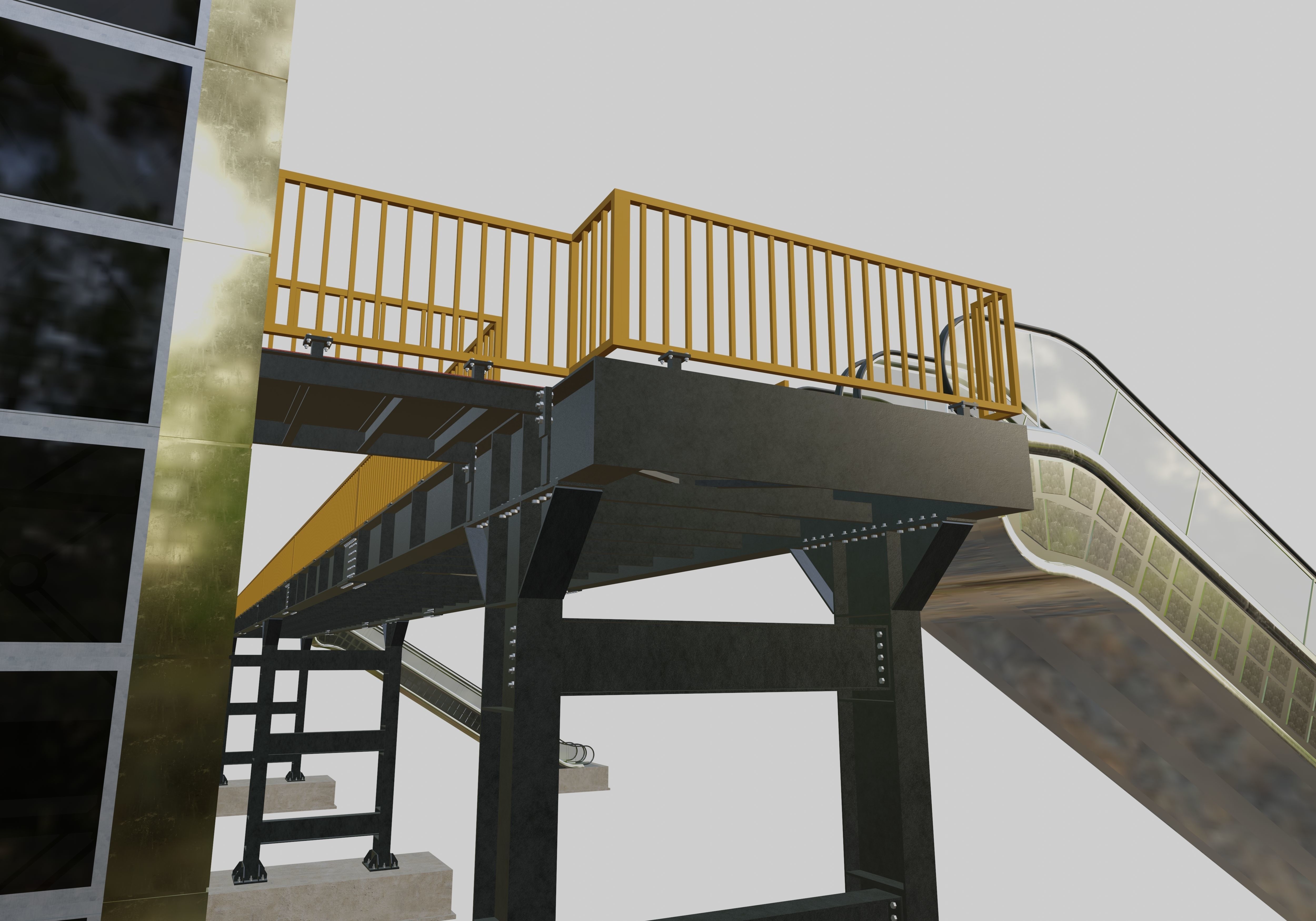 Steel Pedestrian Bridge-Elevator-Escalator-Straight Type-22 3D model ...