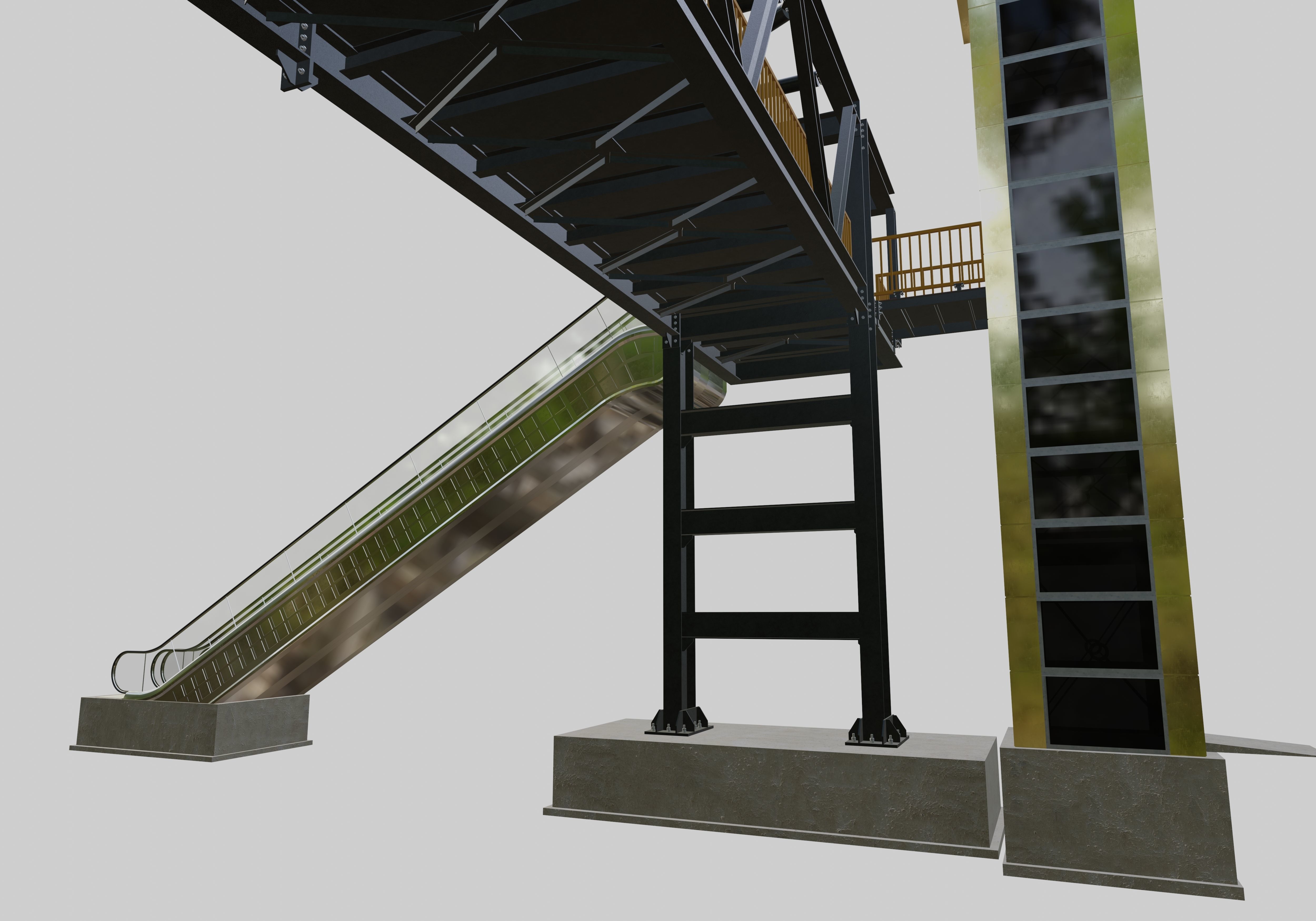 Steel Pedestrian Bridge-Elevator-Escalator-Truss Type-23 3D model ...
