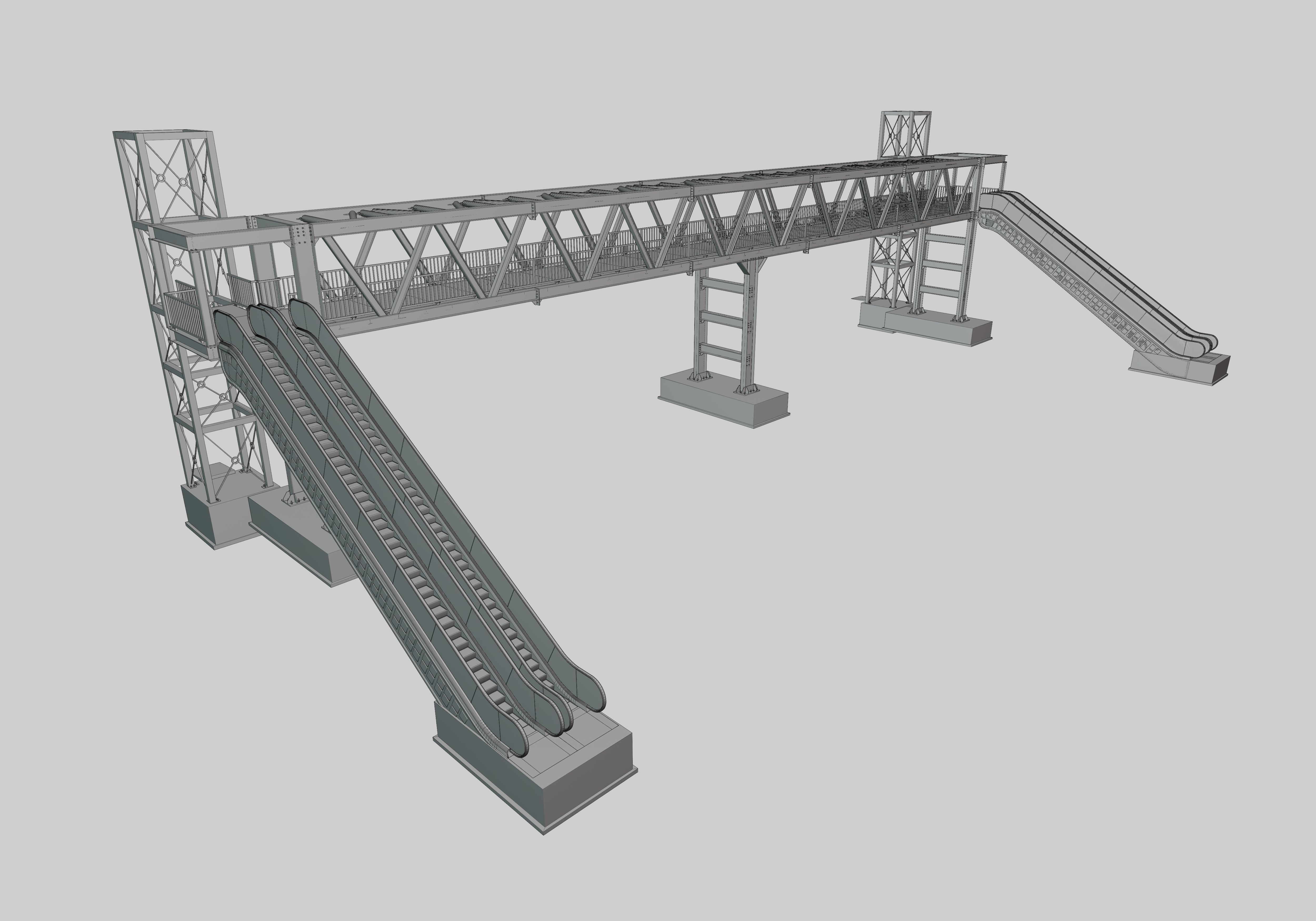 Steel Pedestrian Bridge-Elevator-Escalator-Truss Type-23 3D model ...