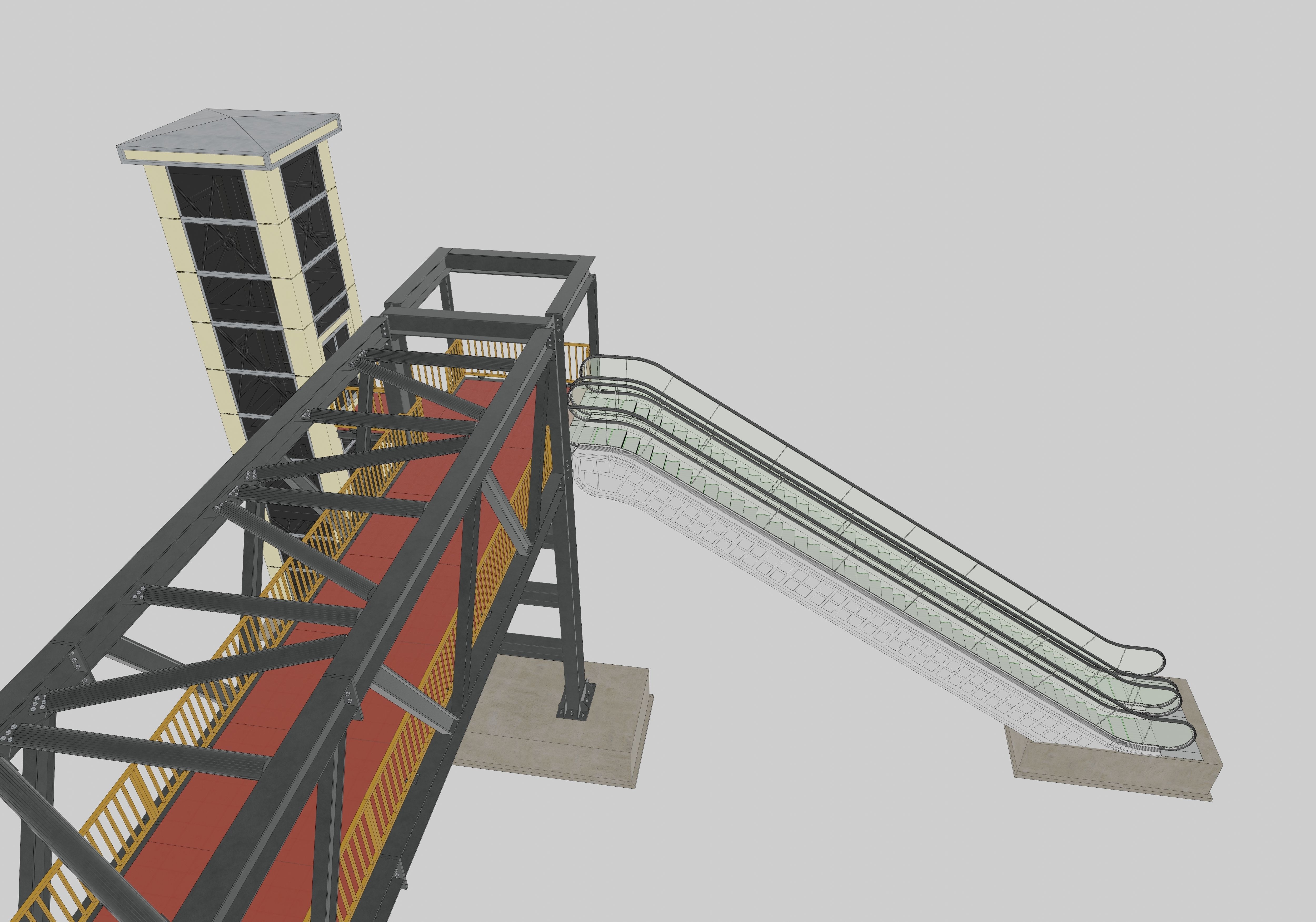 Steel Pedestrian Bridge-Elevator-Escalator-Truss Type-23 3D model ...