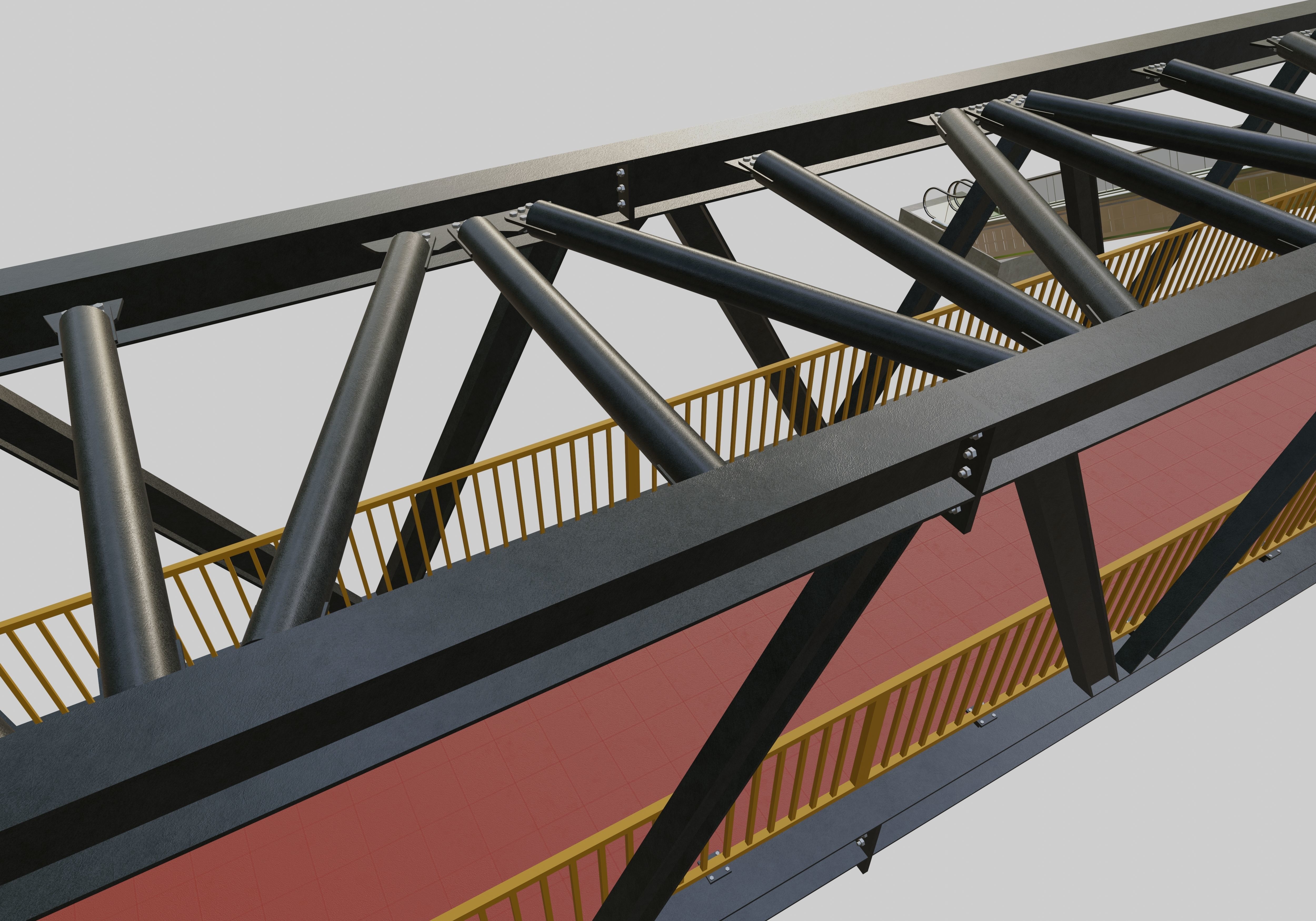 Steel Pedestrian Bridge-Elevator-Escalator-Truss Type-23 3D model ...