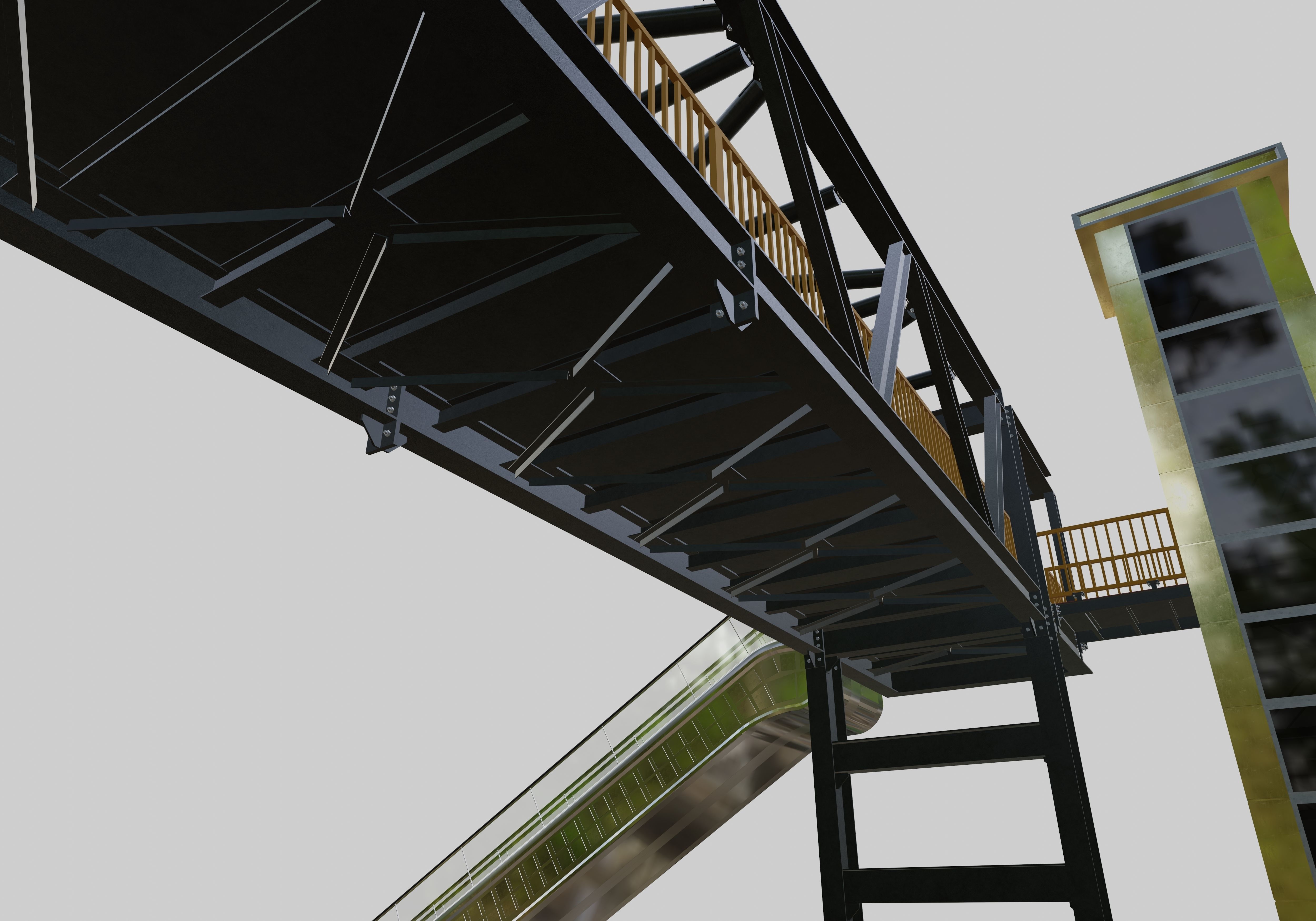 Steel Pedestrian Bridge-Elevator-Escalator-Truss Type-23 3D model ...