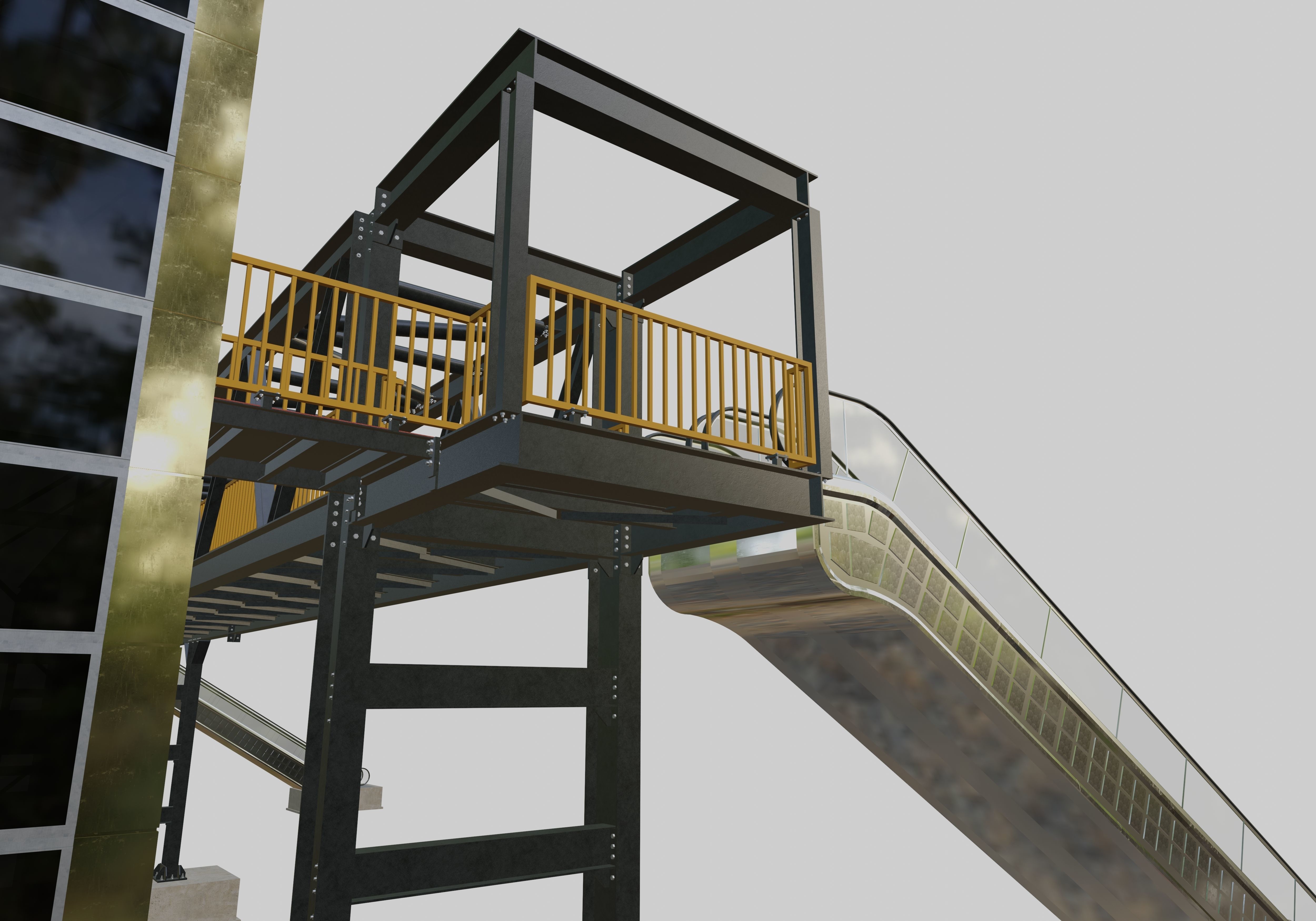 Steel Pedestrian Bridge-Elevator-Escalator-Truss Type-23 3D model ...