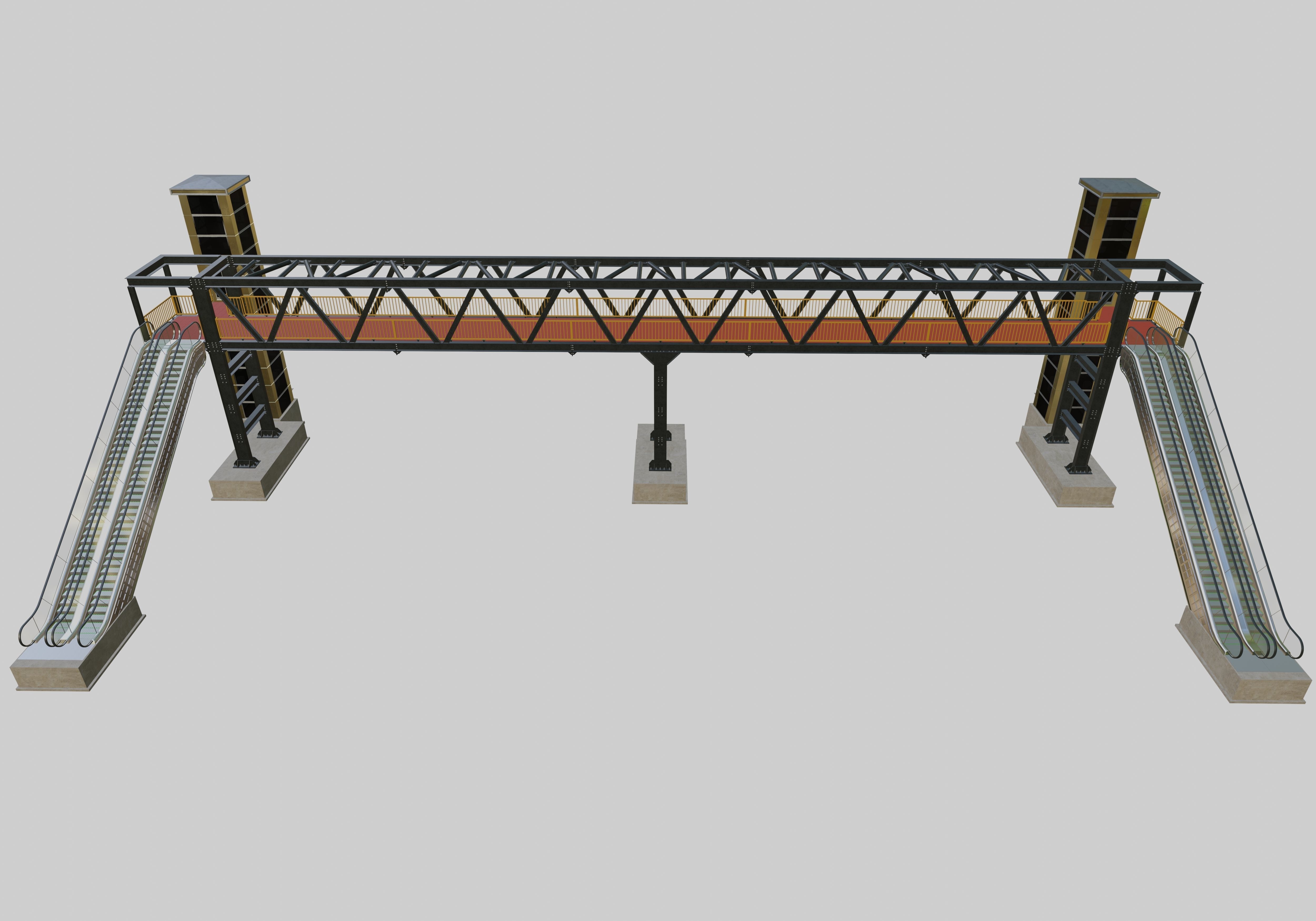 Steel Pedestrian Bridge-Elevator-Escalator-Truss Type-23 3D model ...
