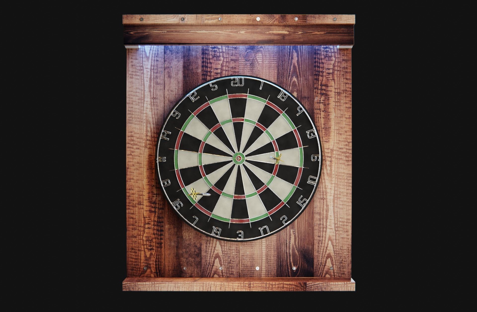 Dartboard with darts on wood plate 3D model | CGTrader