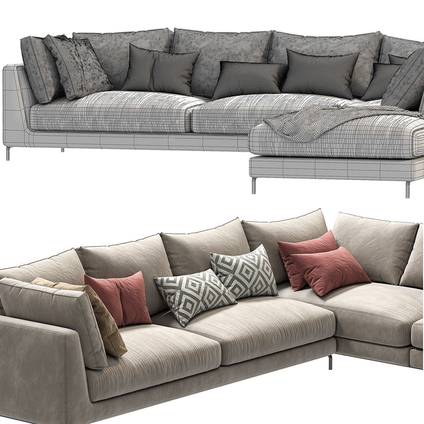 Corner-Sectional-Fabric-Sofa-ray-Sectional-Sofa sectional sof... 3D model | CGTrader