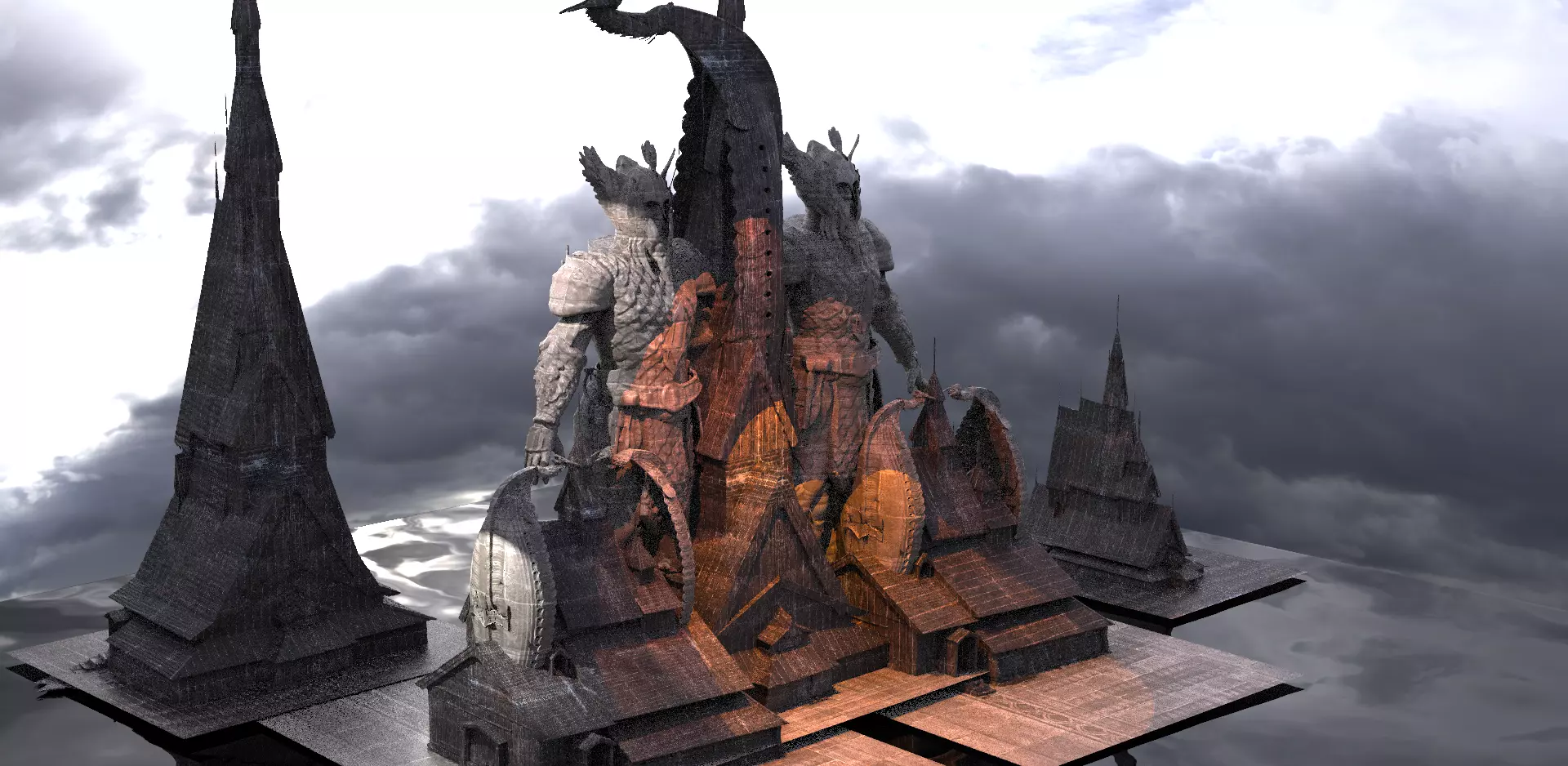Viking Town with Statue of warrior 3D model | CGTrader