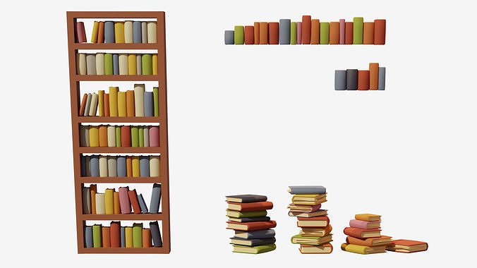 3D model Low poly books stacks of on shelf VR / AR / low-poly | CGTrader